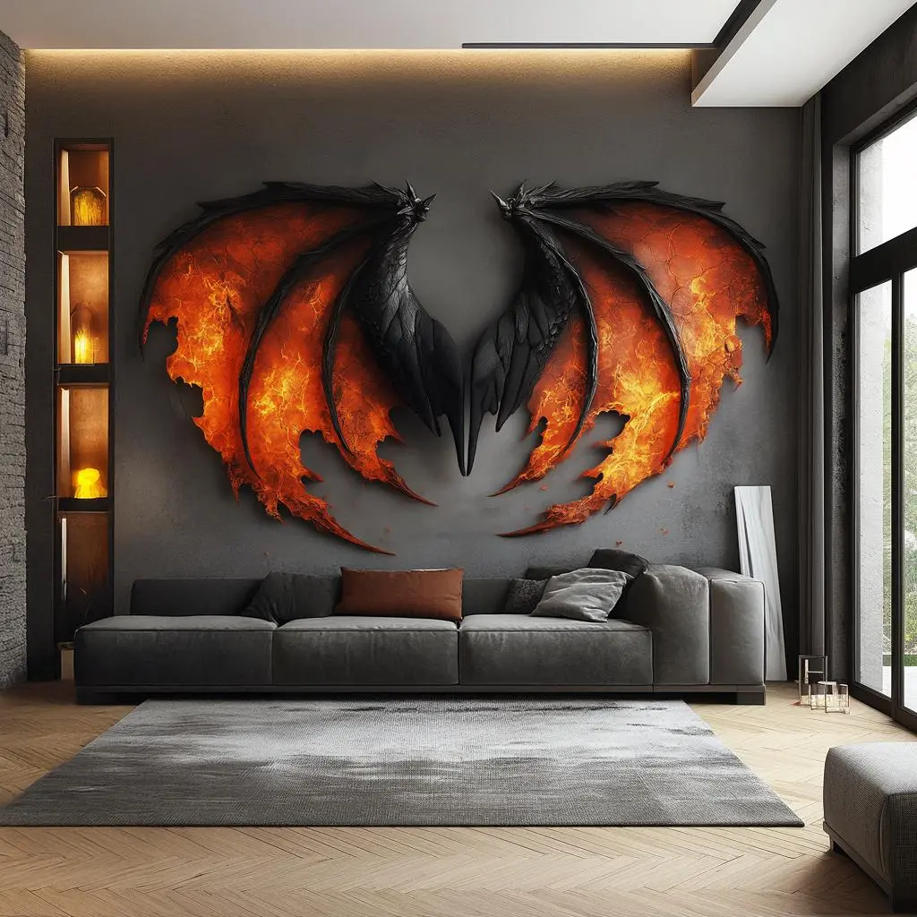 Dragon Wing Wall Mural | Fiery Fantasy Wall Art | Bold Statement Decor ...