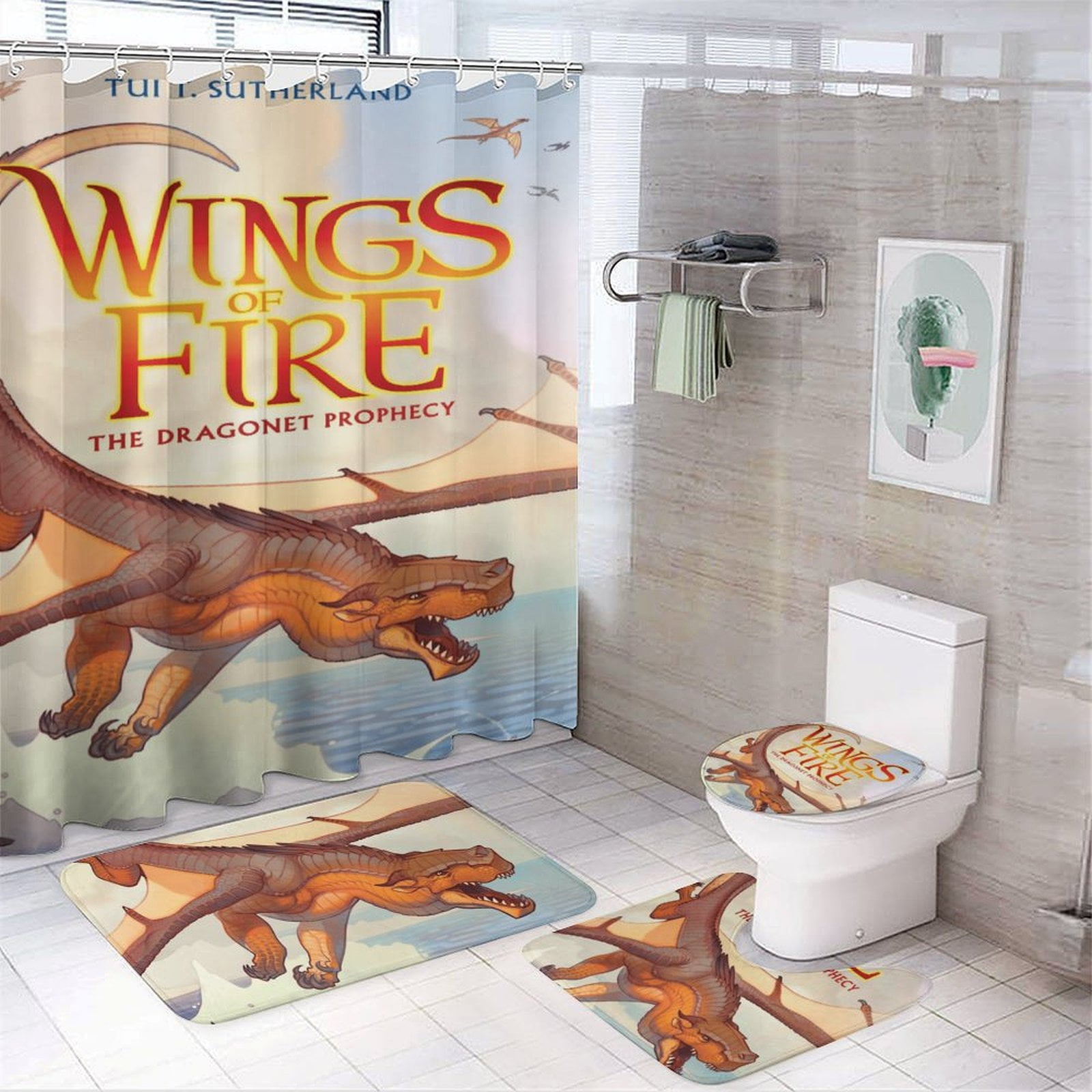 Dragon Wings Of Fire 4 Pcs Shower Curtain Sets with 12 Hooks Non-Slip ...