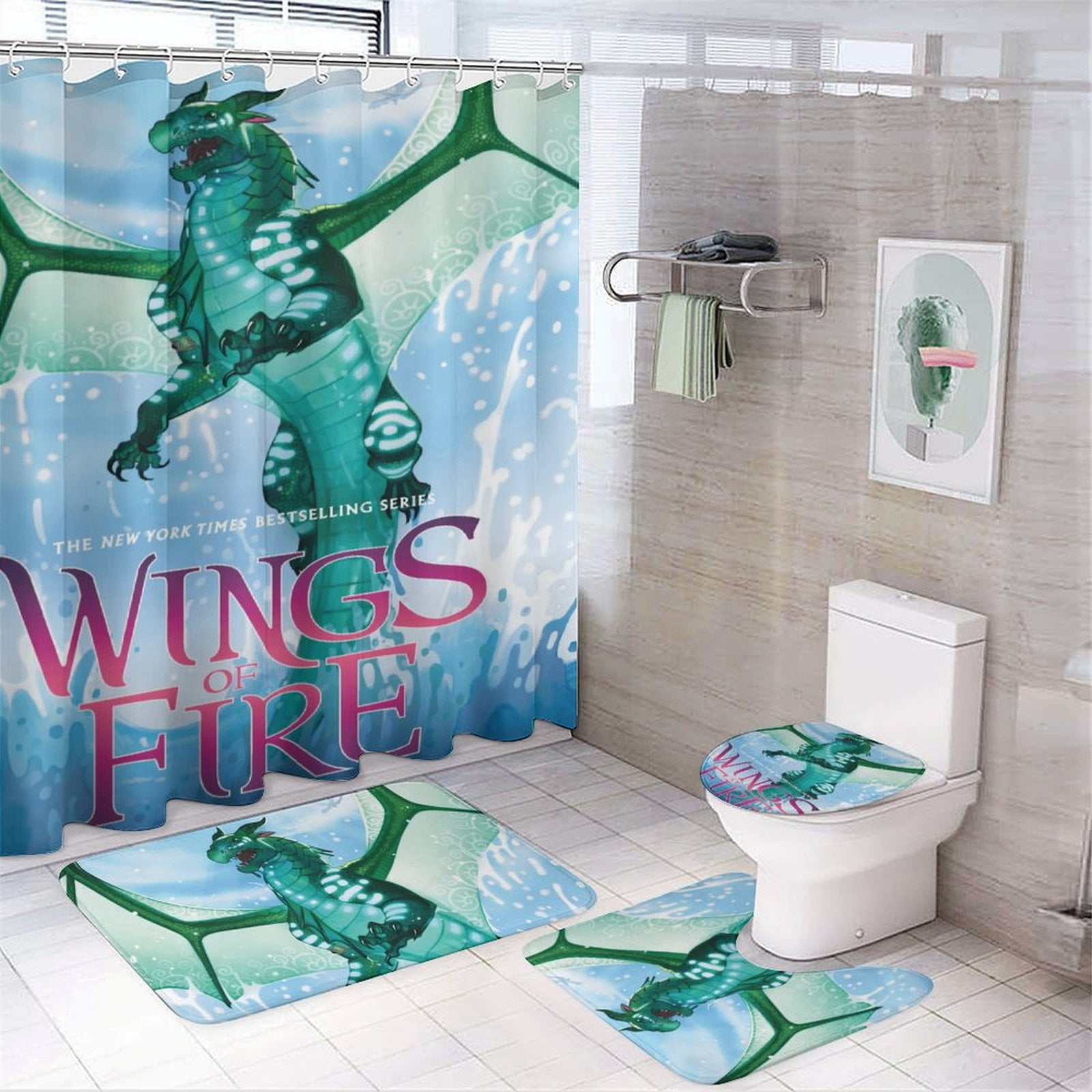 Dragon Wings Of Fire 4 Pcs Shower Curtain Sets with 12 Hooks Non-Slip ...