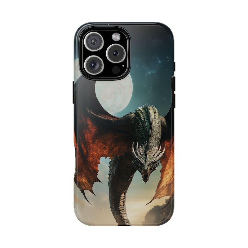 Dragon Wyrm Flying Under Lunar Moon Scene iPhone Case 17 through 11 Pro ...