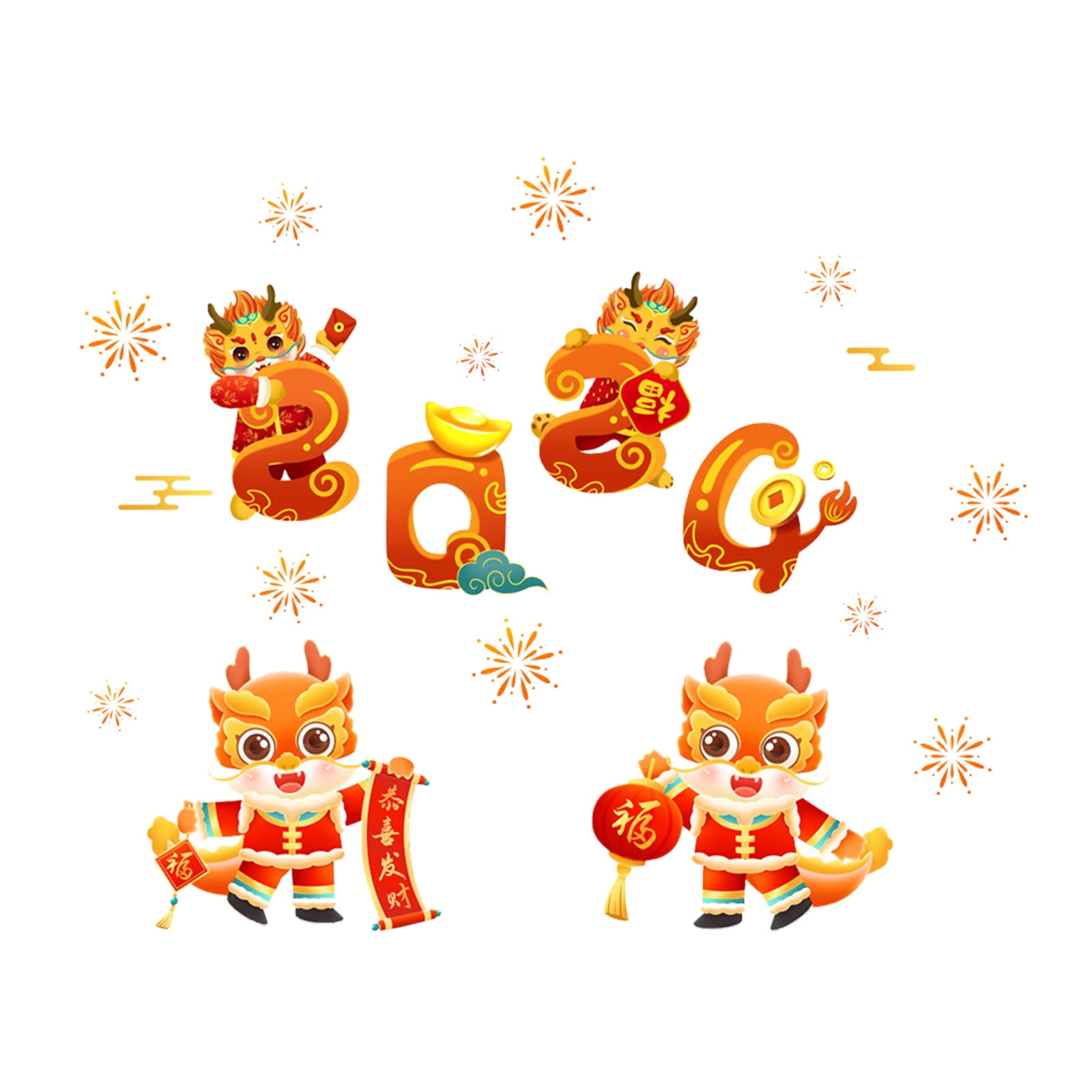 Dragon Year Window Flowers Static Stickers New Year Decoration Stickers ...