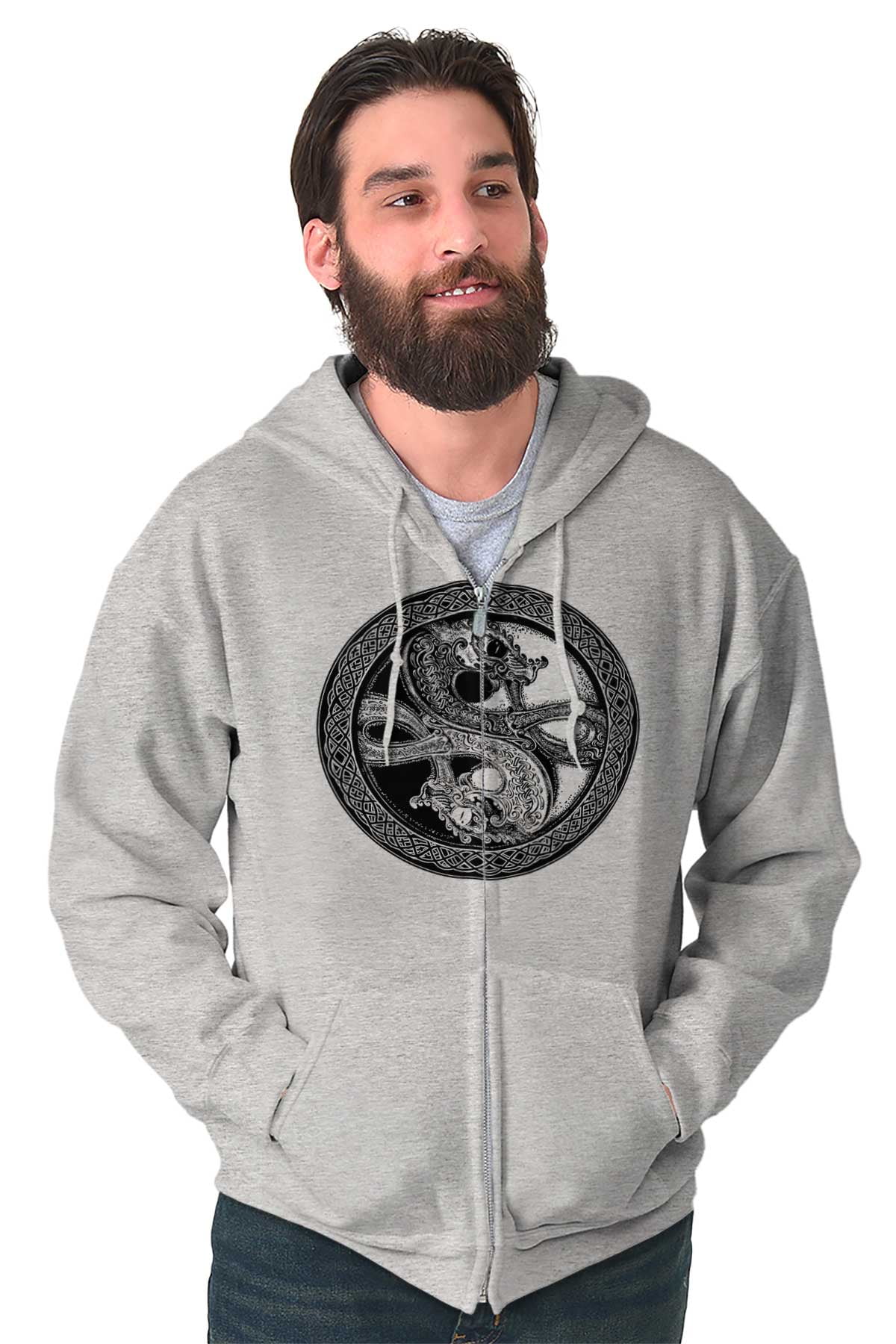 Dragon Yin Yang Style Symbol Balance Zip Up Hoodie Men's Women's Brisco ...