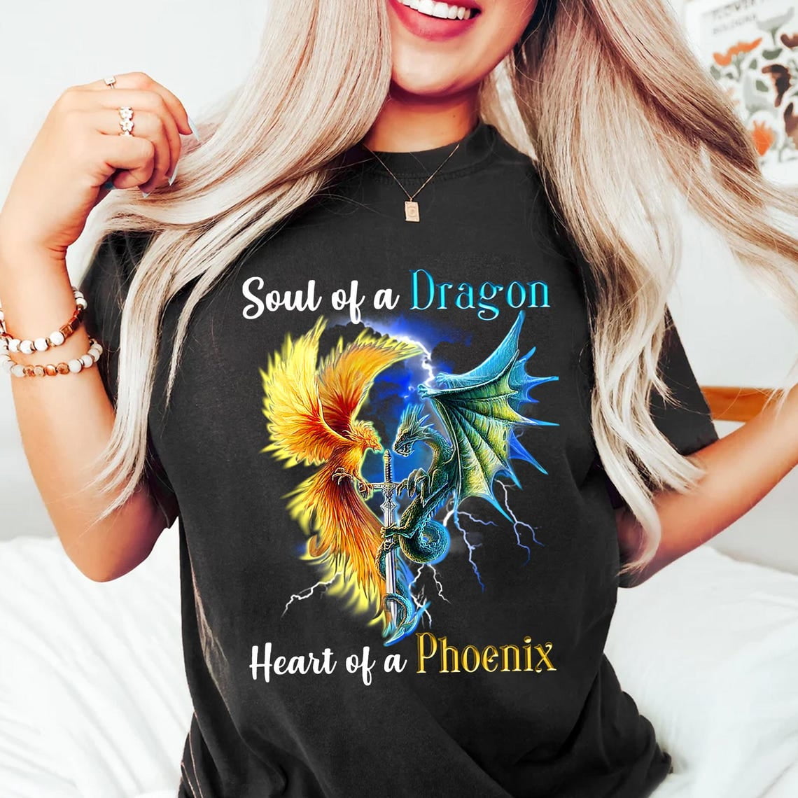 Dragon and Phoenix Shirt: Fantasy Mythical Creature Design Tshirt All ...