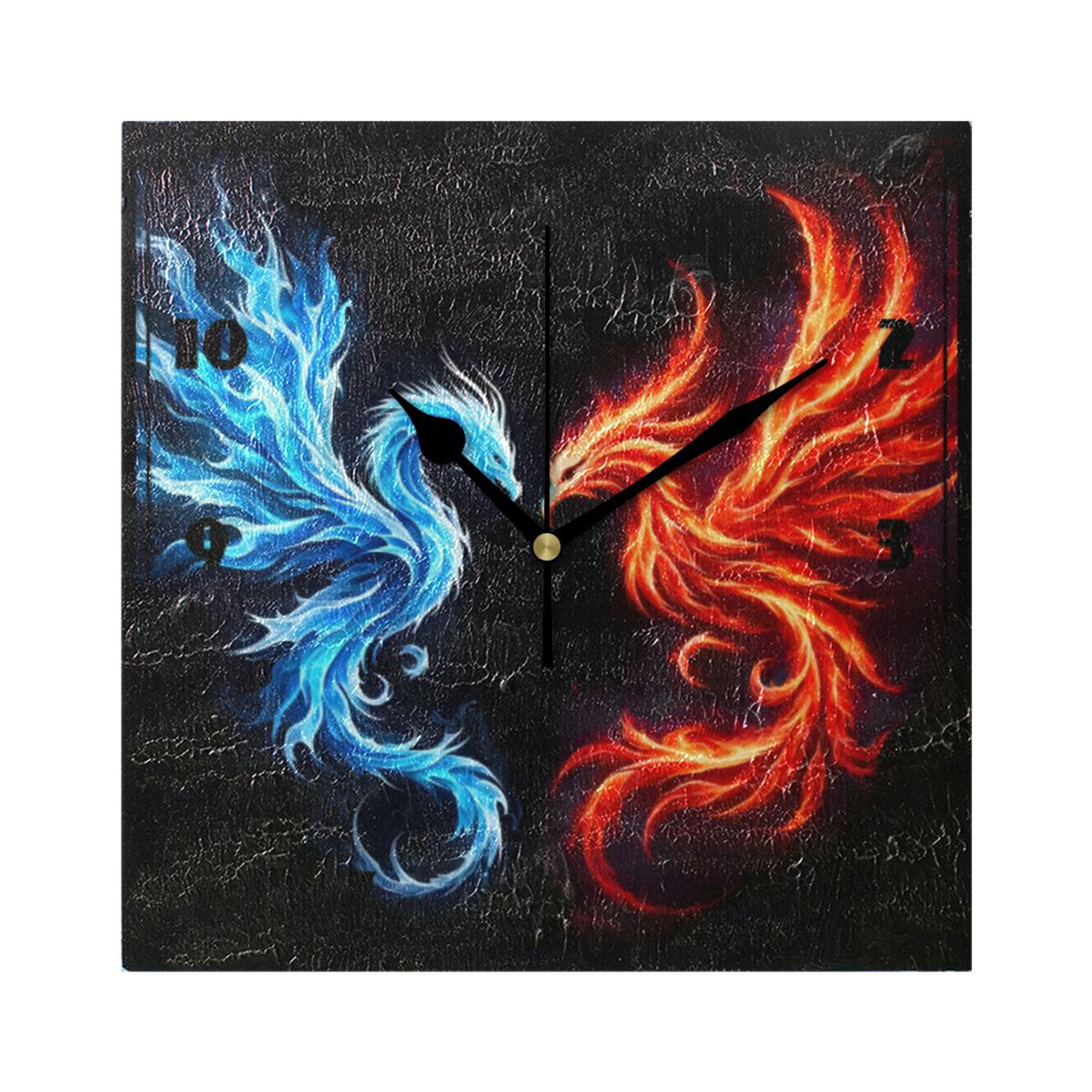 Dragon and Phoenix Wall Clock 7.78" Non-Ticking Silent Battery Operated ...