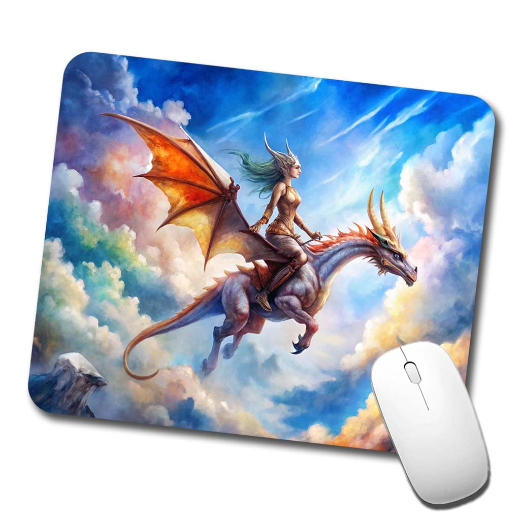 Dragon and Rider Flying Watercolor Mouse Pad Low Profile Gaming Mat ...