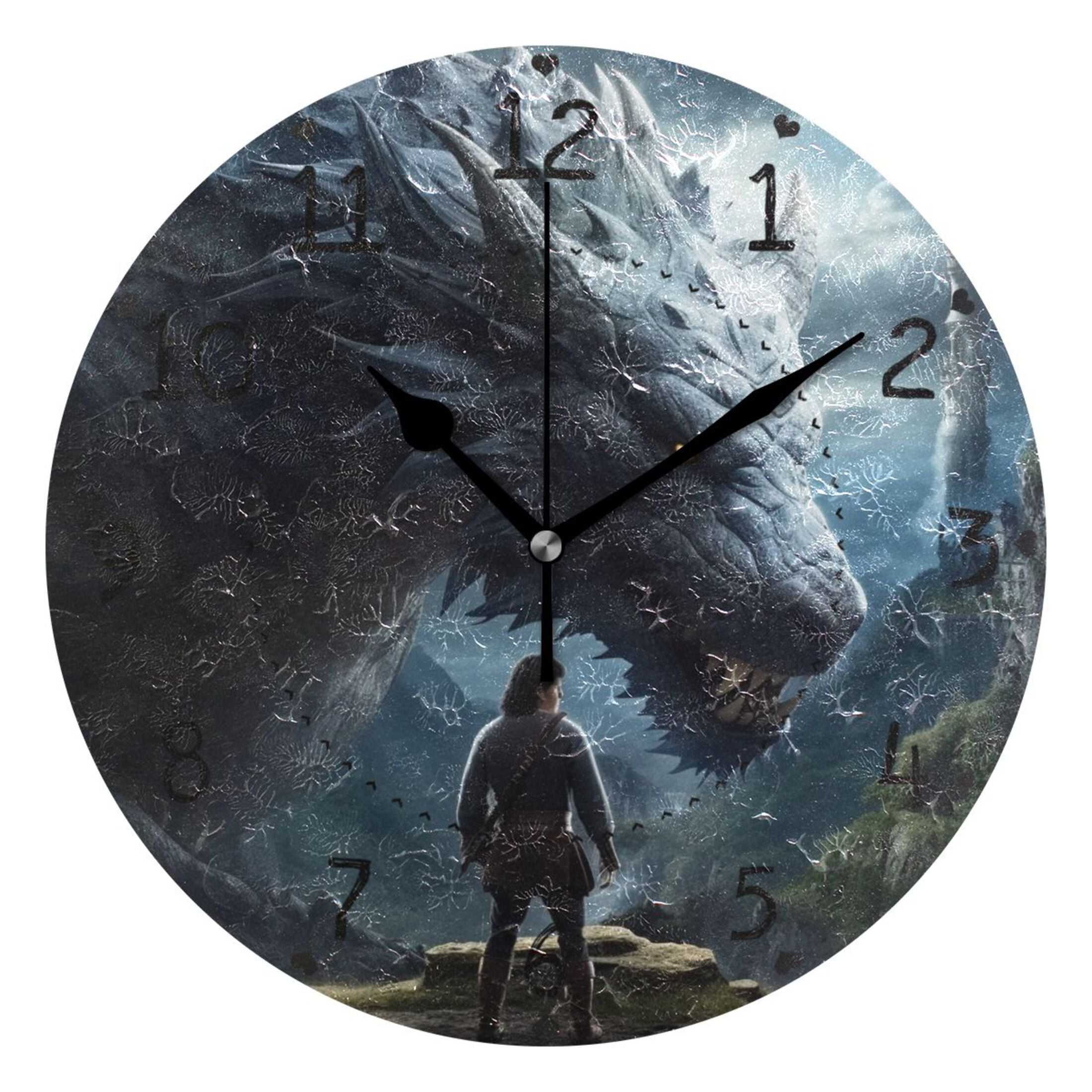 Dragon and The Warrior Round Wall Clock Silent Battery Operated Home ...