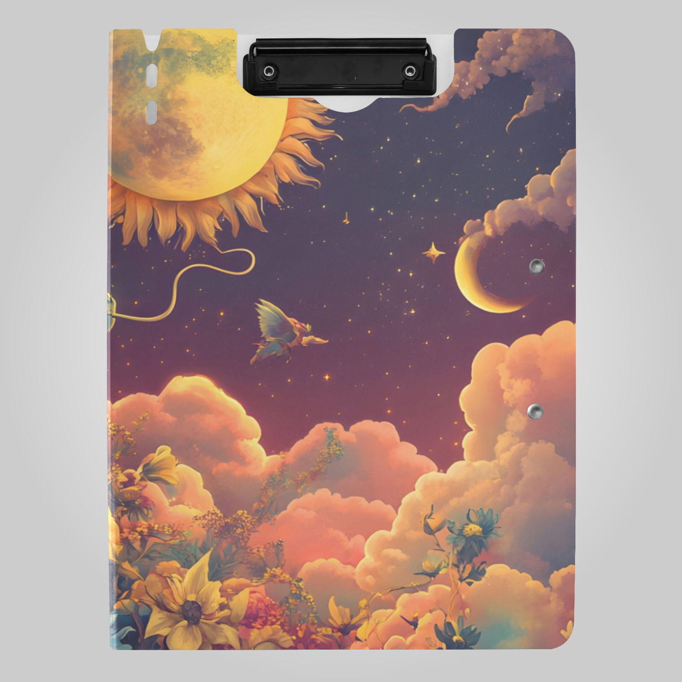 Dragon on Flowers Clouds Moon Foldable Binder Folder Clipboard with Pen ...
