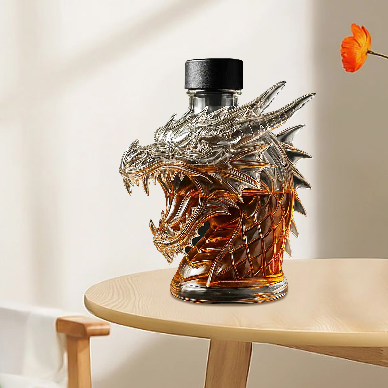Dragon's Wrath Whiskey Decanter with Dragon Figurine | Hand Blown Glass ...
