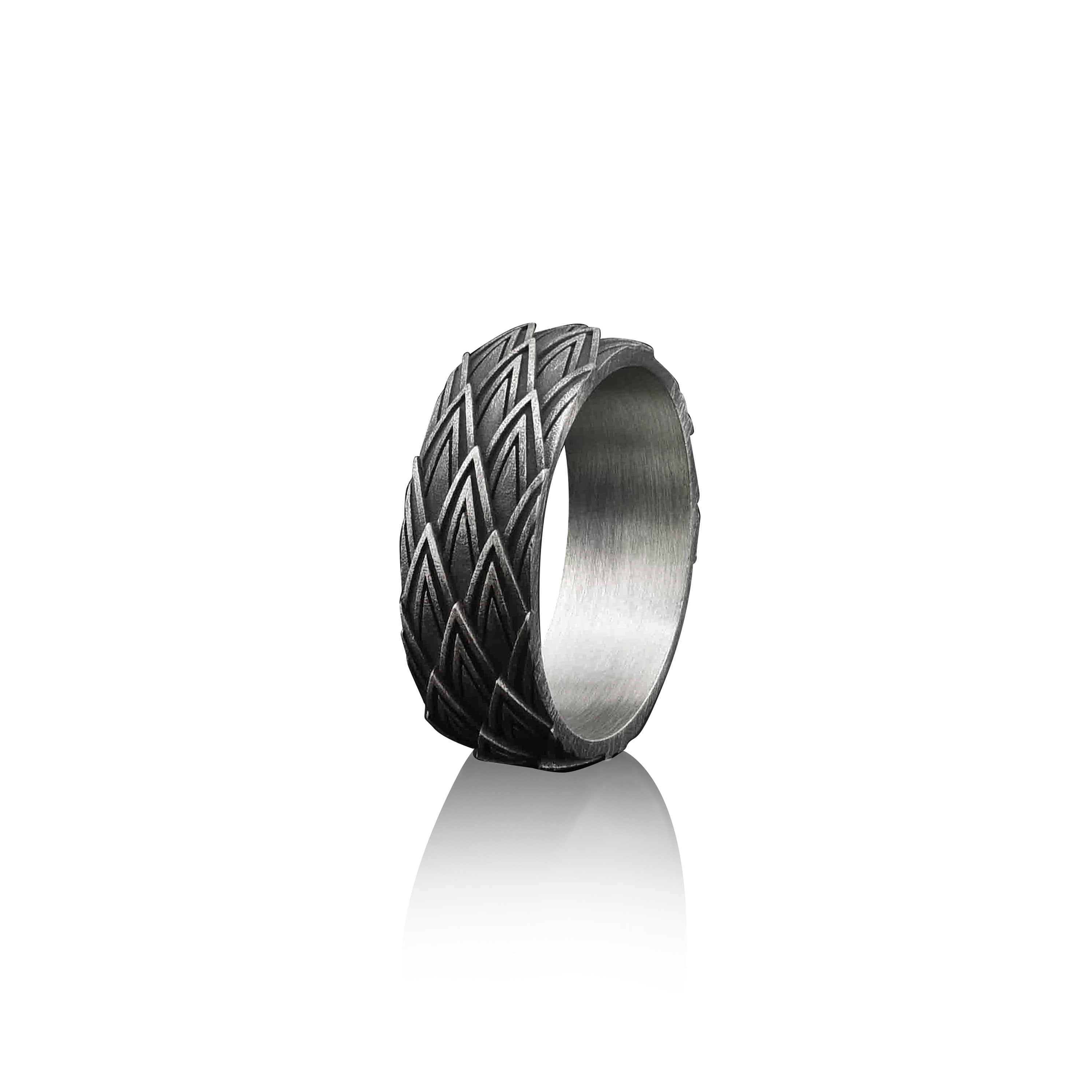 Dragon scales handmade sterling silver men band ring, Silver squama man ...
