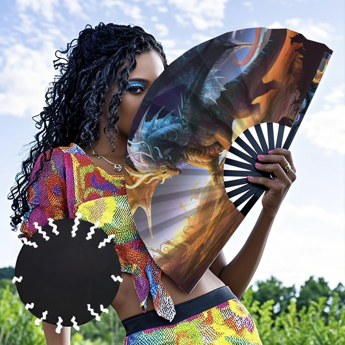 Dragon-theme Folding Fan Chinese Fan Hand Polyester Foldable Fan Fans ...