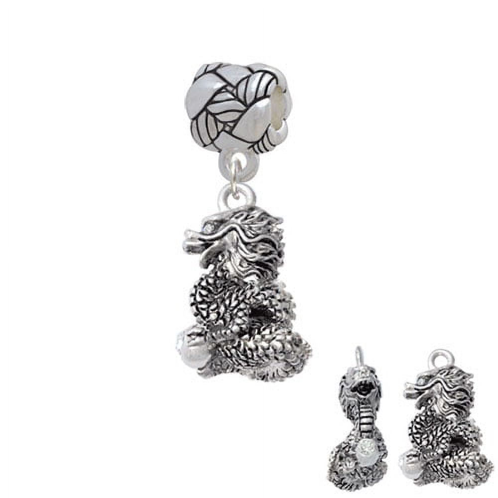 Dragon with AB Crystal Eyes & Clear Ball - Woven Rope Charm Bead ...