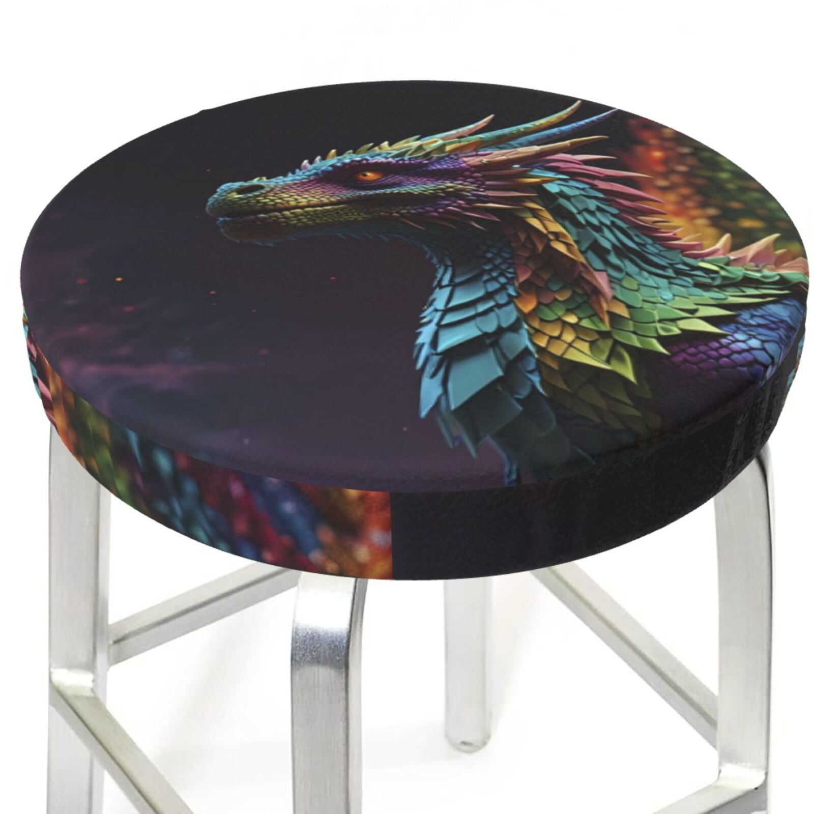 Dragon with Colorful Tail Round Bar Stool Seat Covers, Elastic Round ...