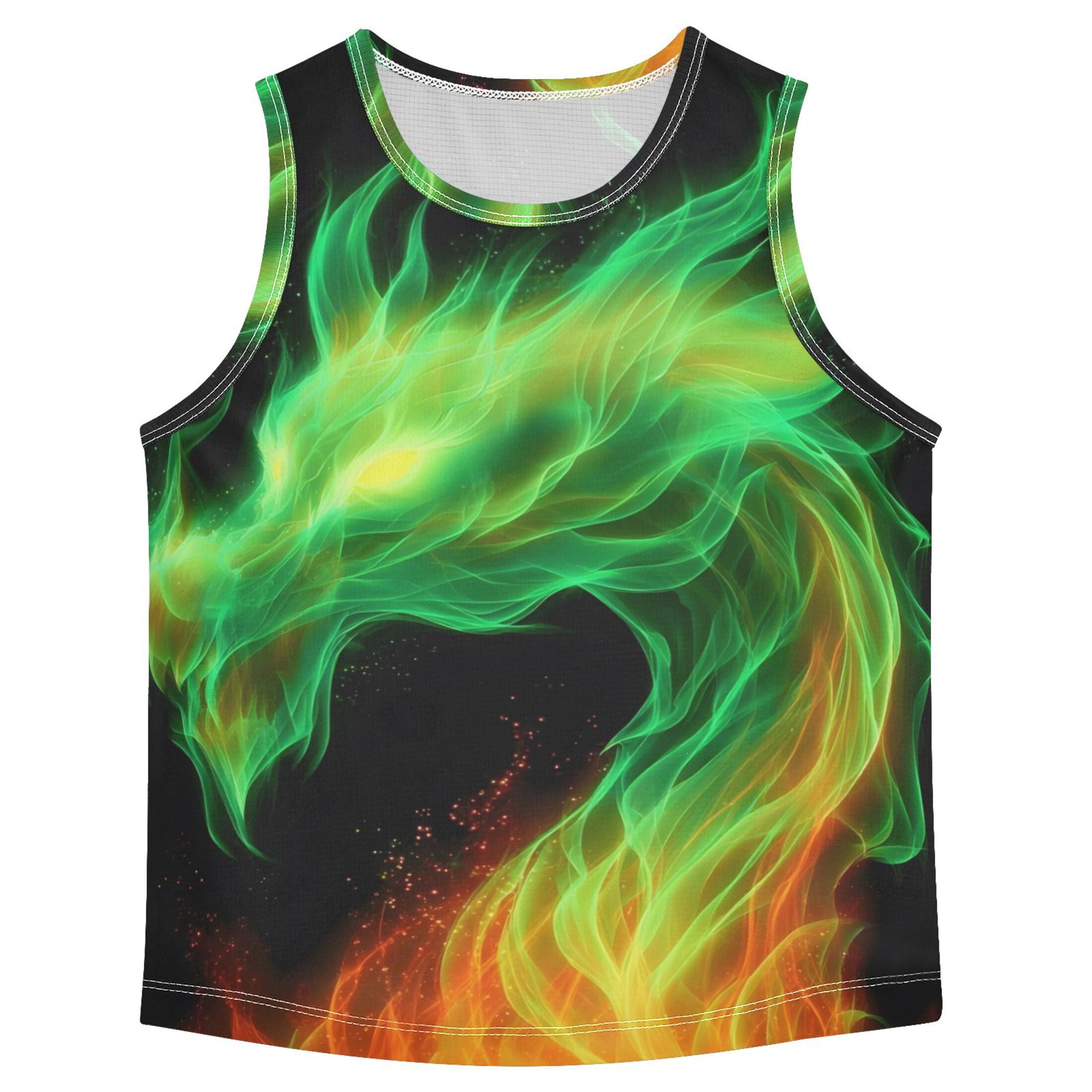 Dragon with Red Green Flame Boys' Vest Undershirt Tank Top Sleeveless ...