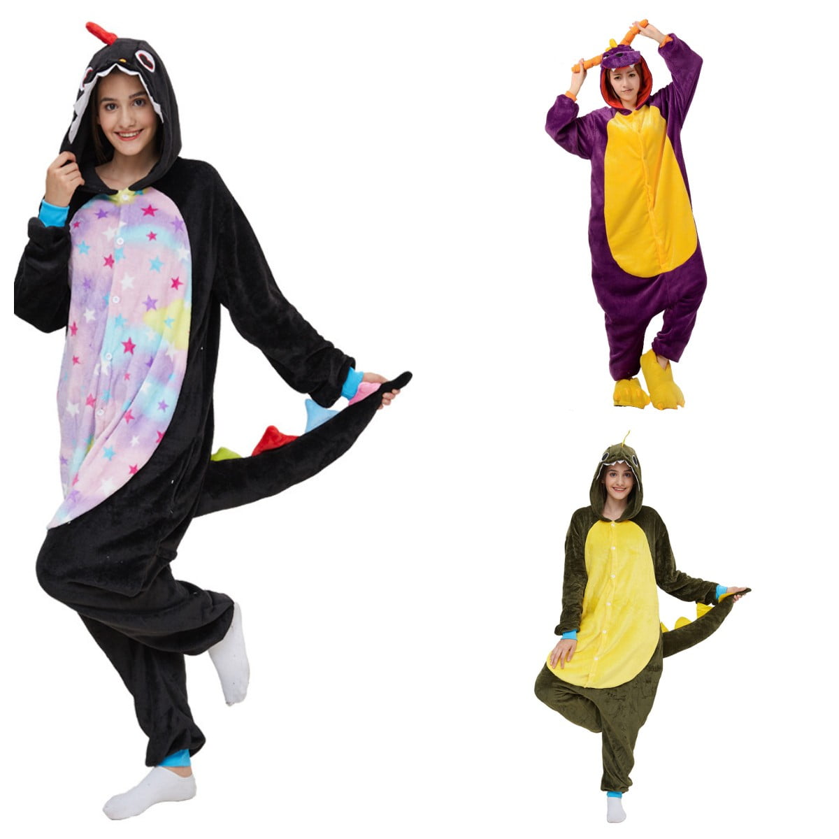 Dragon with Tail Leisure Wear Onesies One-Piece Button Pajamas Jumpsuit ...