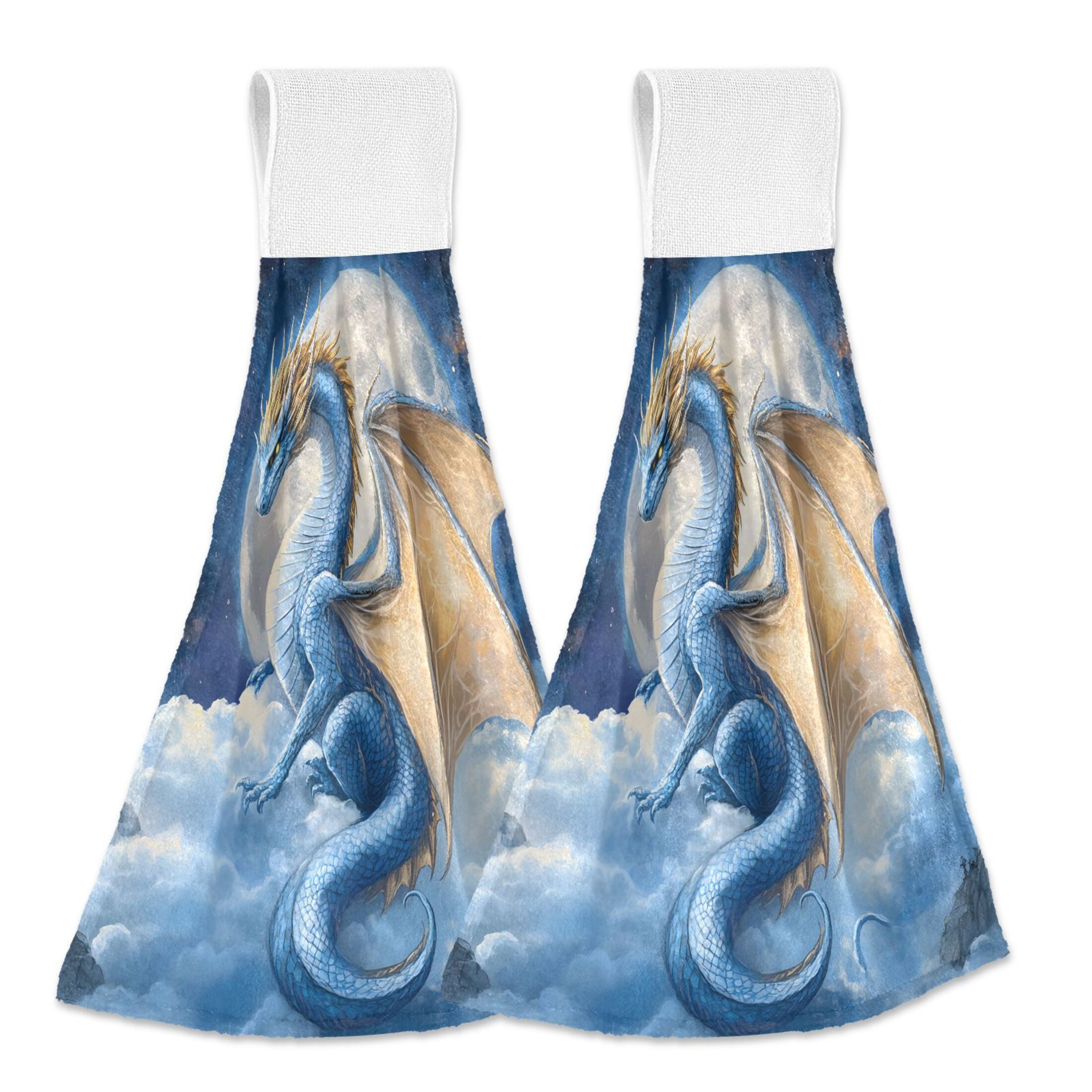 Dragon with Wing on Cloud Moon Hanging Towels with Loop Hand Towels ...