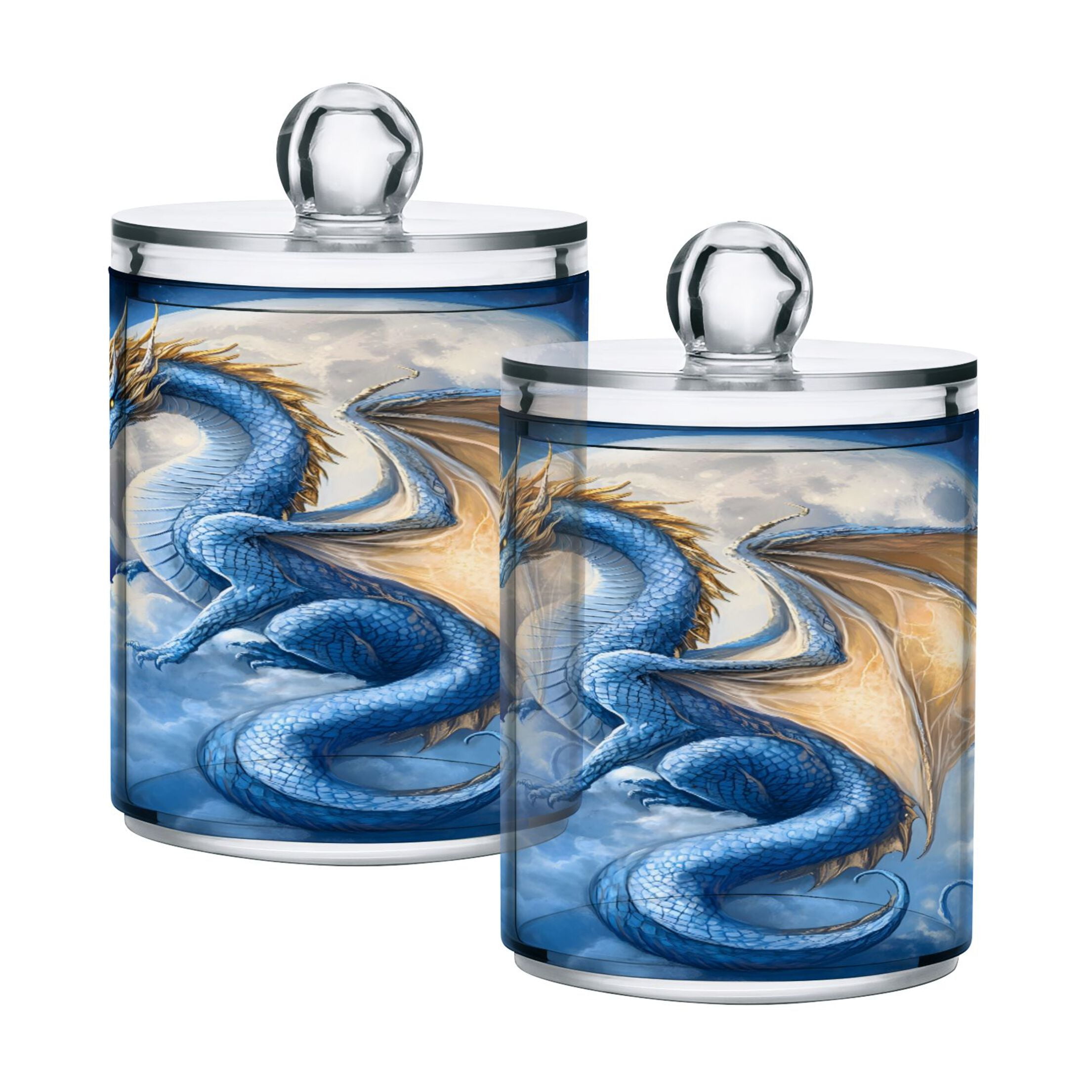 Dragon with Wing on Cloud Moon Translucent Plastic Cans Storage ...