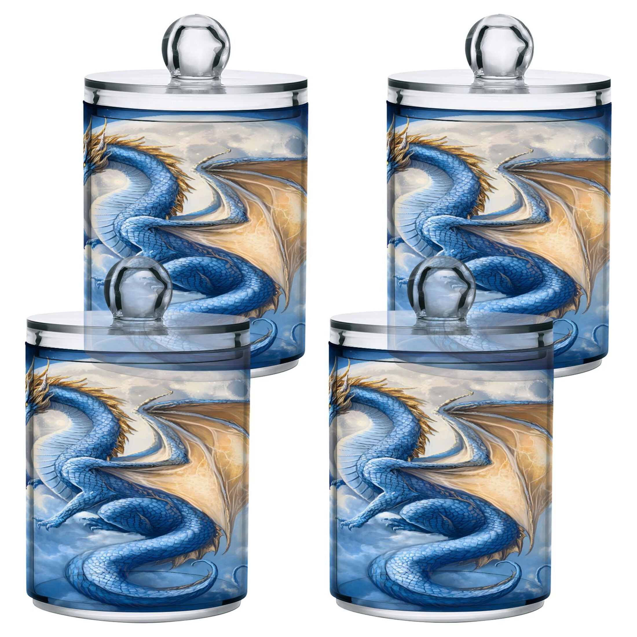 Dragon with Wing on Cloud Moon Translucent Plastic Cans Storage ...