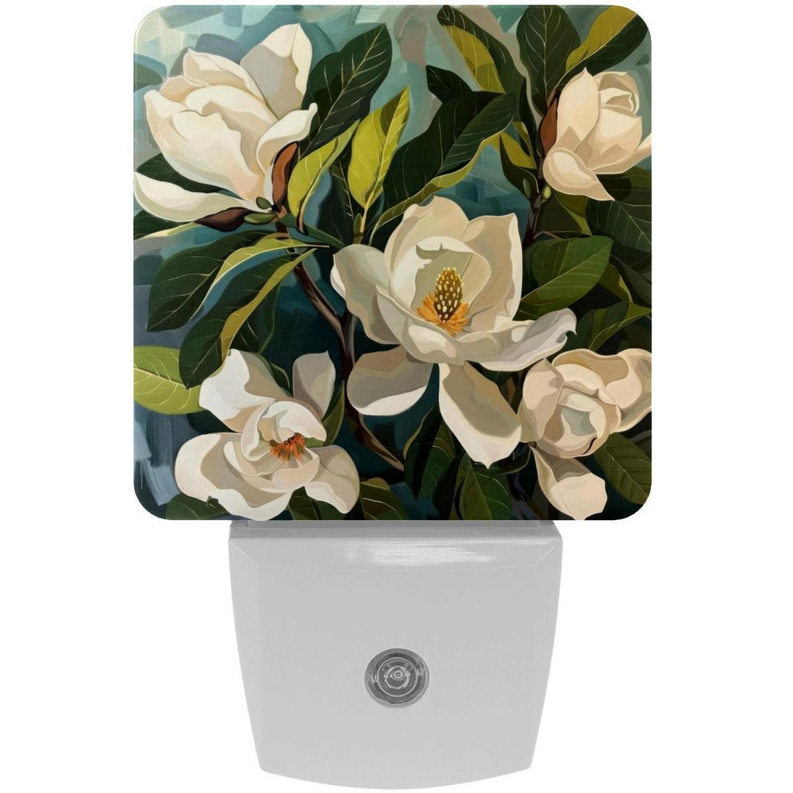 DragonBtu 2 Pack White Magnolias LED Night Lights Plug into Wall, Dusk ...