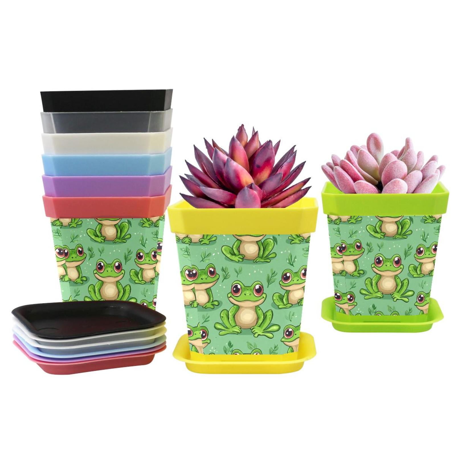 DragonBtu 8 pcs Square Planter with Saucer Cartoon Seamless Frogs Rosy ...