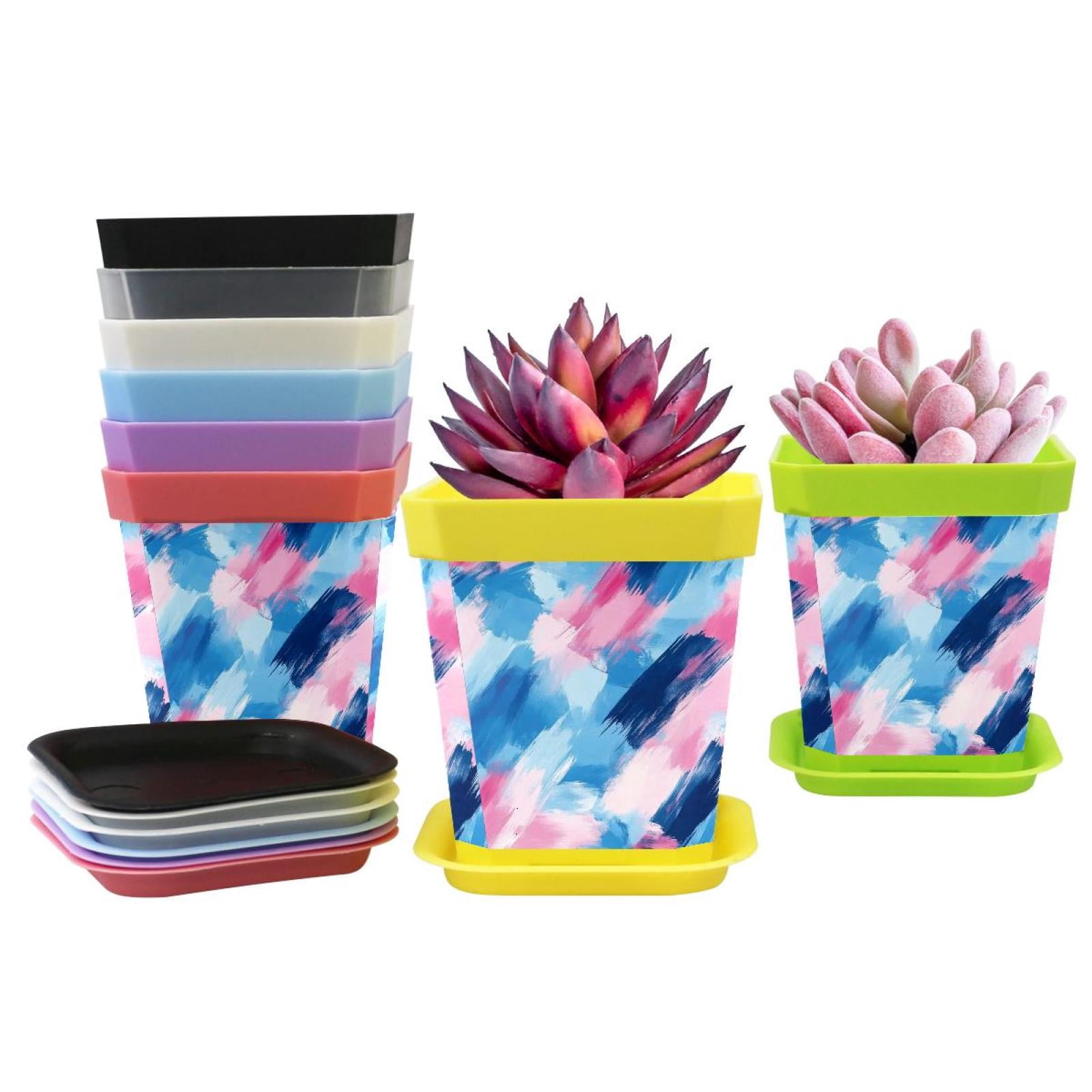 DragonBtu 8 pcs Square Planter with Saucer Abstract Blue Pink Prints ...