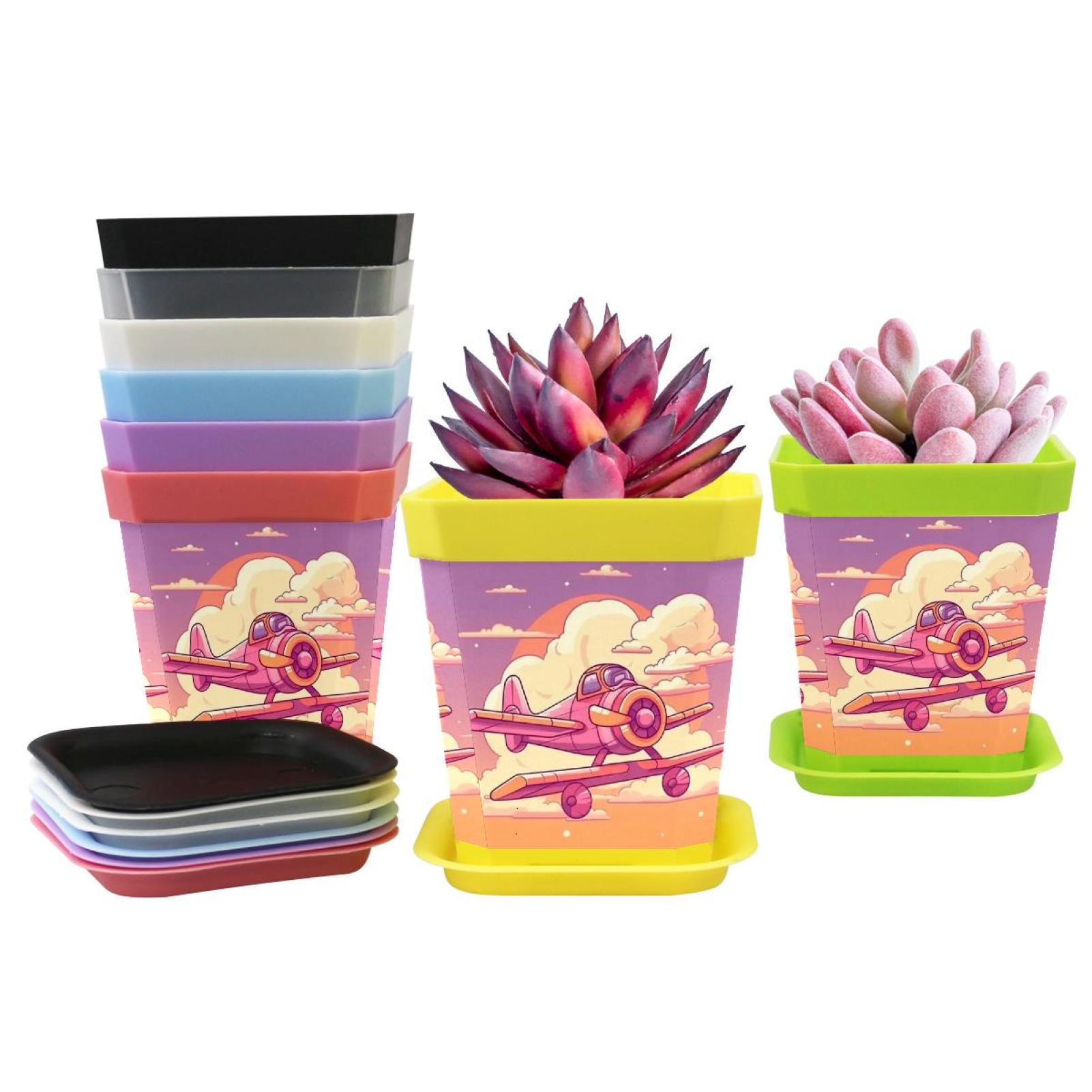 DragonBtu 8 pcs Square Planter with Saucer Airplane Pibk Background ...