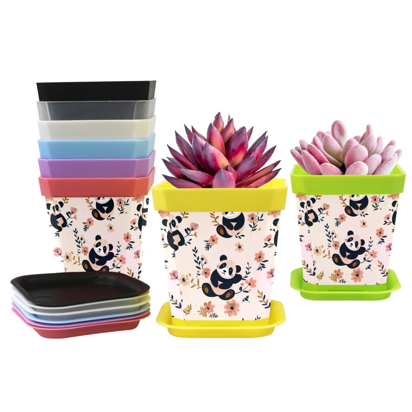 DragonBtu 8 pcs Square Planter with Saucer Floral Pandas Pink ...