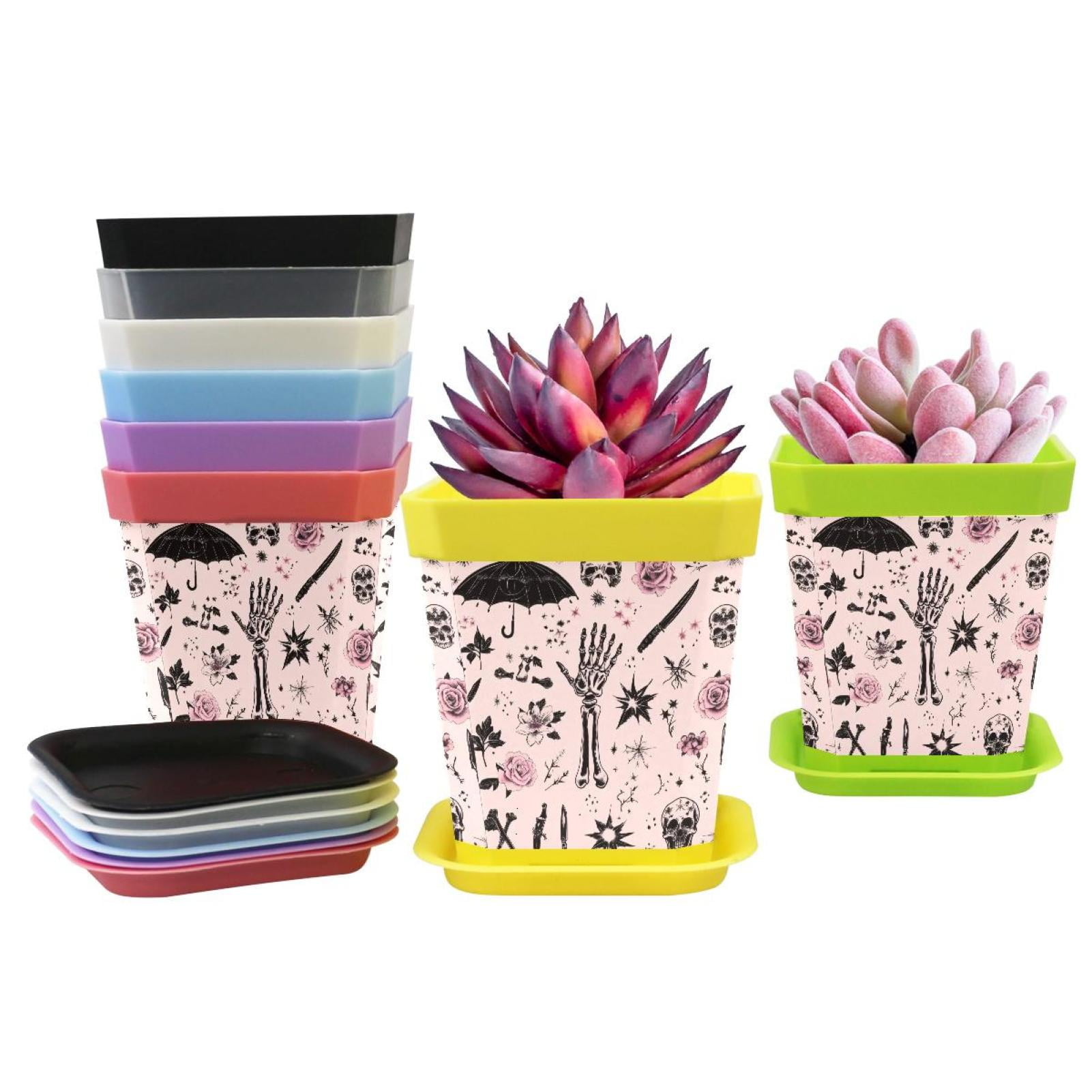 DragonBtu 8 pcs Square Planter with Saucer Skull Skeleton Hand Rose ...