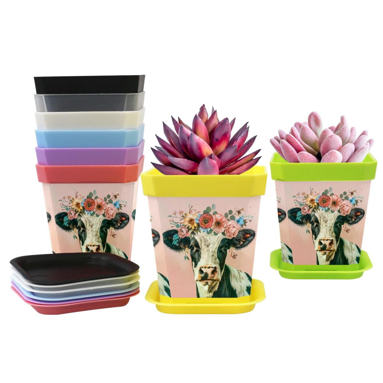 DragonBtu Cow Floral Pink Print 8 PCS Plant Pot, Plastic Flower Pots ...