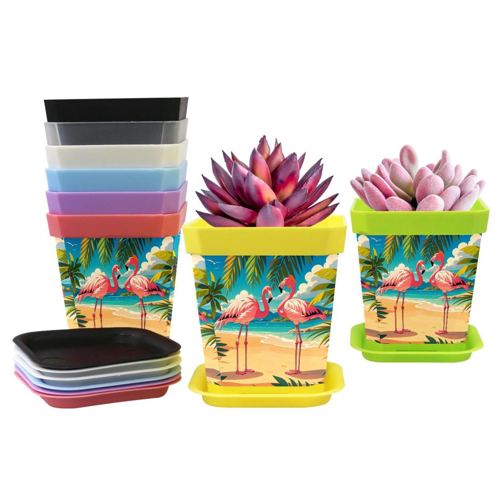 DragonBtu Cute Flamingo Sky Palm Tree 8 PCS Plant Pot, Plastic Flower ...