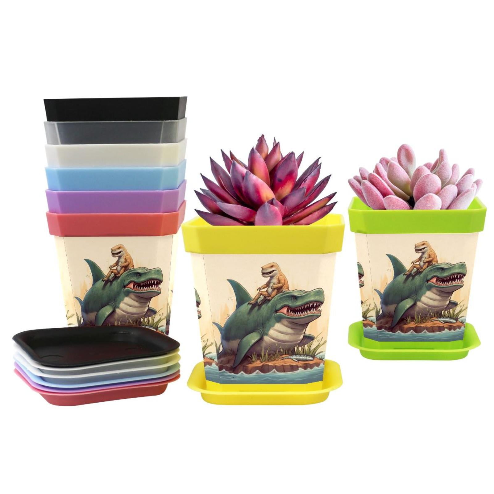 DragonBtu Dinosaur Shark Cartoon Plant Pots - 2.75x3.14x1.96 in Square ...