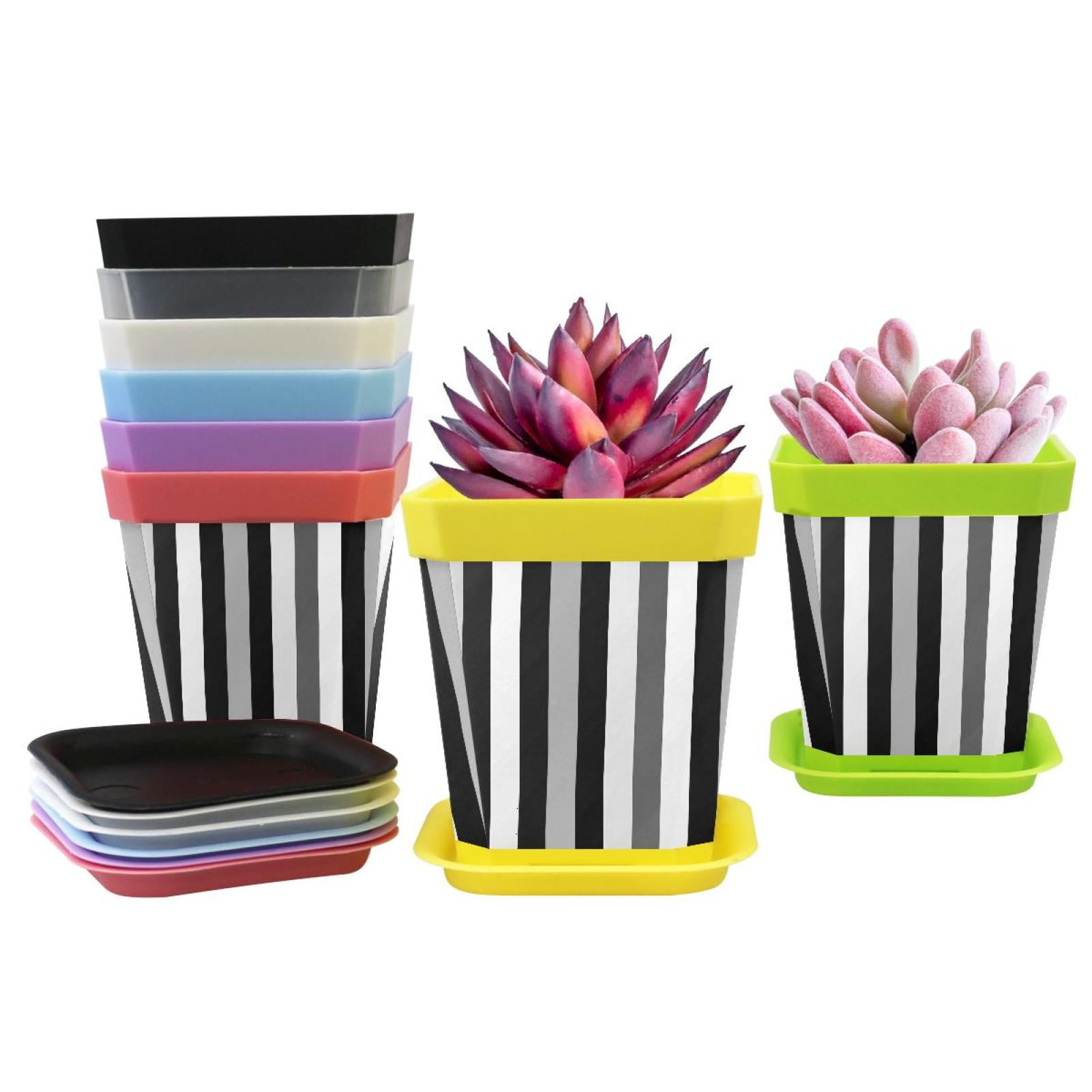 DragonBtu Flower Pots Plastic Planters Indoor Plant Pots, Black White ...