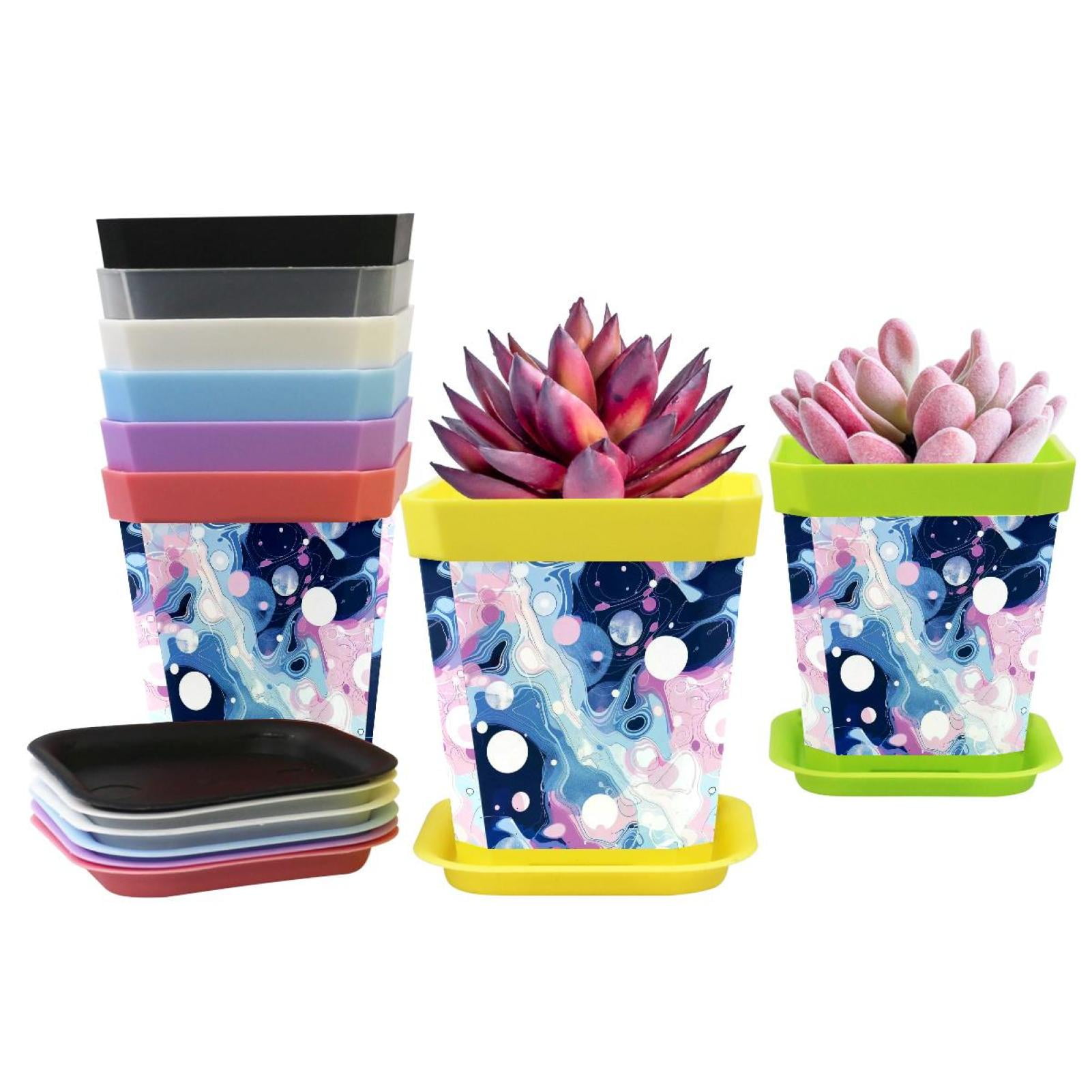 DragonBtu Flower Pots Plastic Planters Indoor Plant Pots, Blue White ...