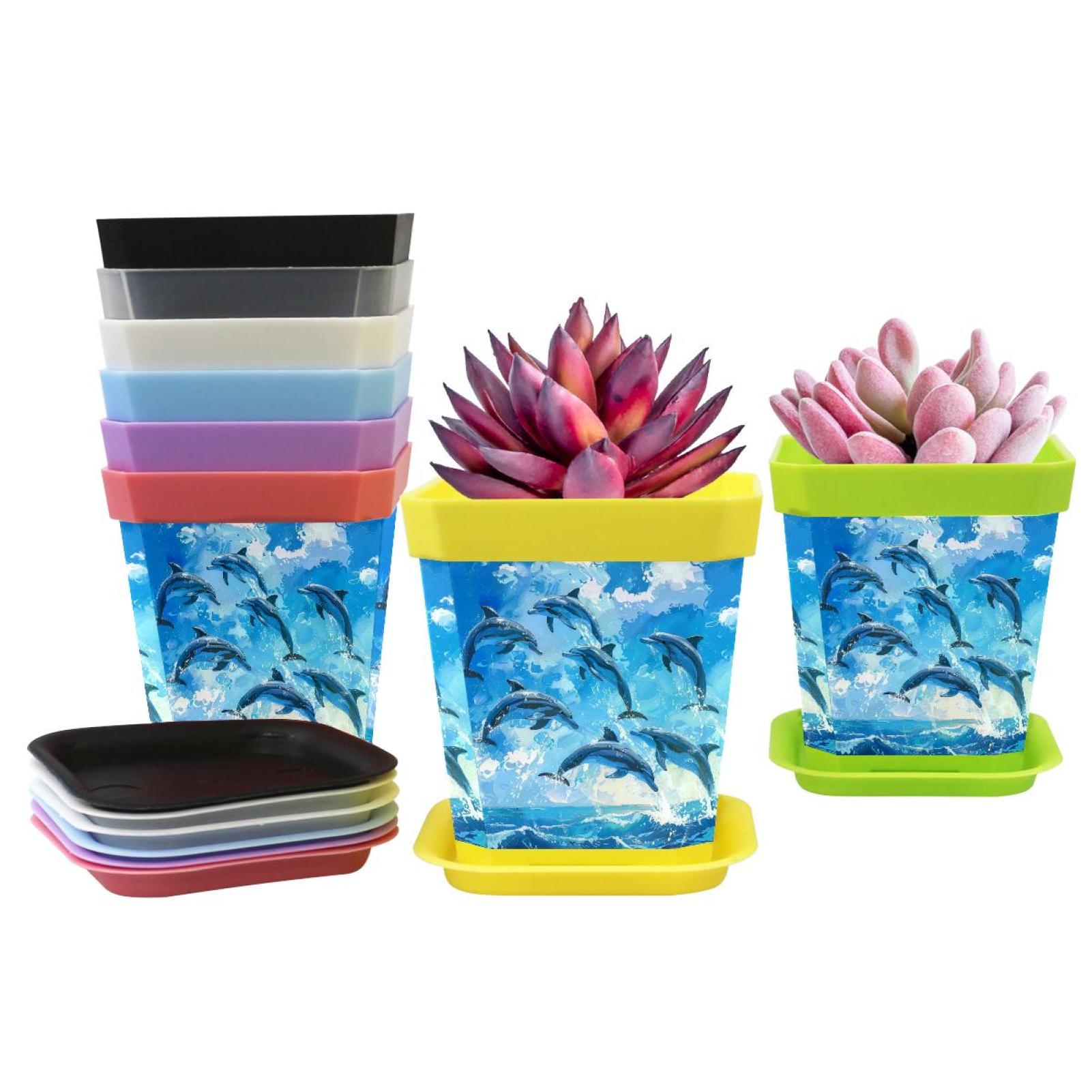 DragonBtu Flower Pots Plastic Planters Indoor Plant Pots, Dolphins Blue ...