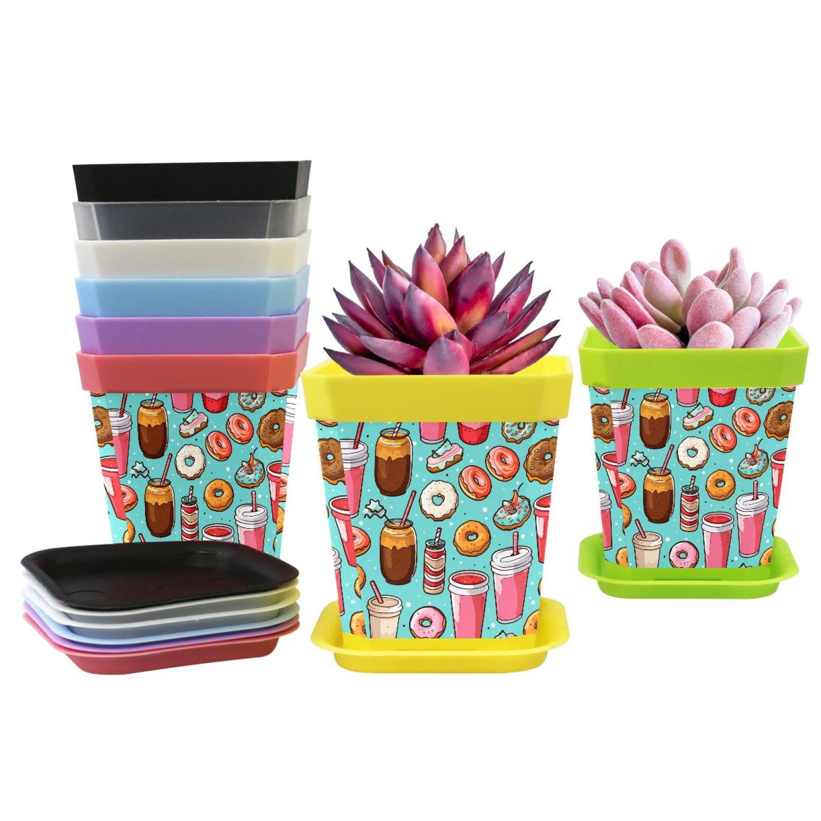 DragonBtu Flower Pots Plastic Planters Indoor Plant Pots, Donut Drink ...