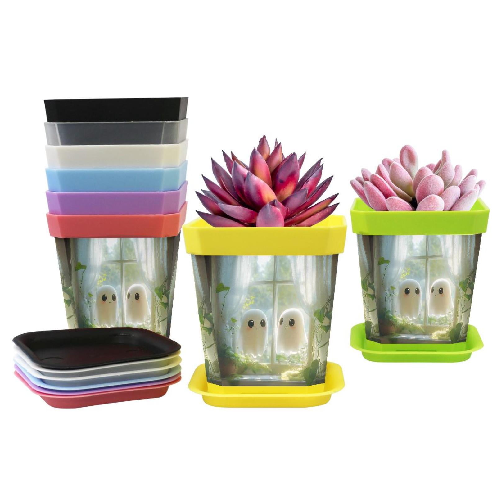 DragonBtu Ghost Leaves 8 PCS Plant Pot, Plastic Flower Pots with ...
