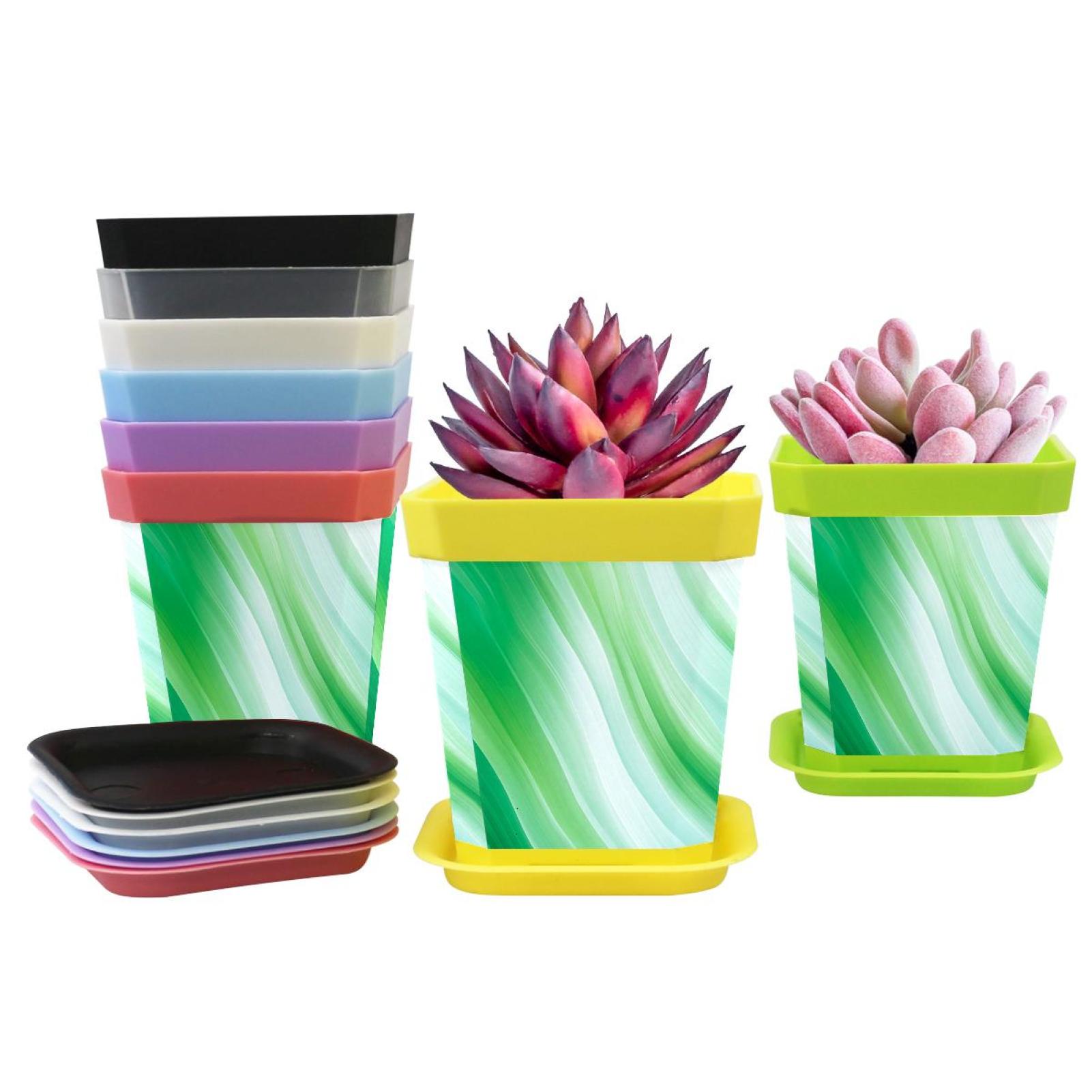 DragonBtu Green Gradient Print Plant Pots - 2.75x3.14x1.96 in Square ...