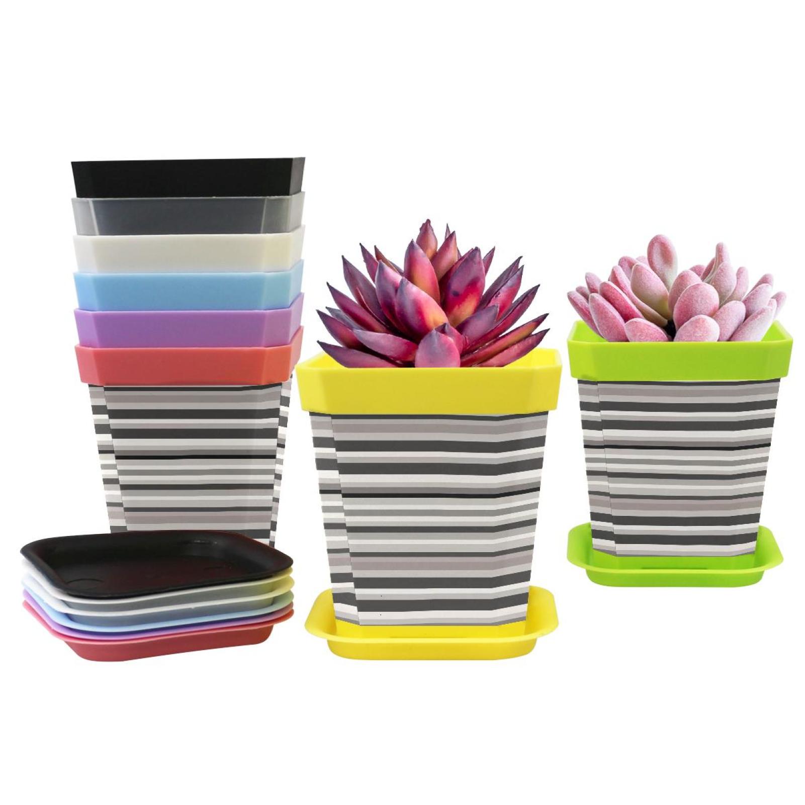 DragonBtu Grey Striped Print 8 PCS Plant Pot, Plastic Flower Pots with ...