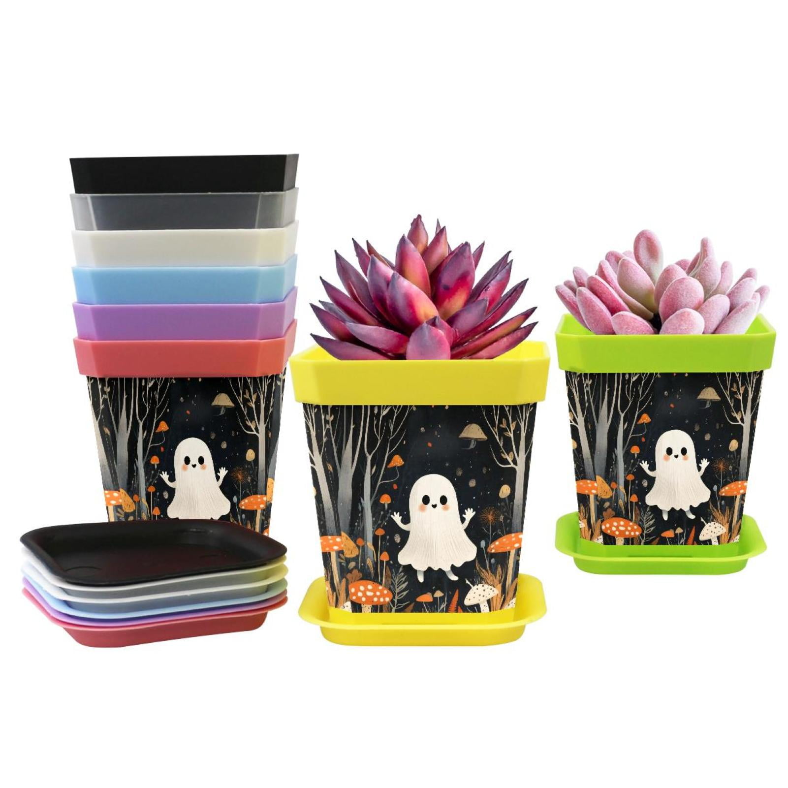 DragonBtu Halloween Ghost Mushroom Pattern Plant Pots - 2.75x3.14x1.96 ...
