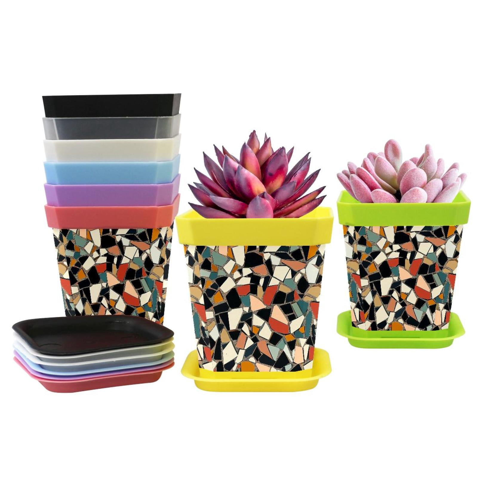 DragonBtu Irregular Geometric Mosaic Print Plant Pots - 2.75x3.14x1.96 ...