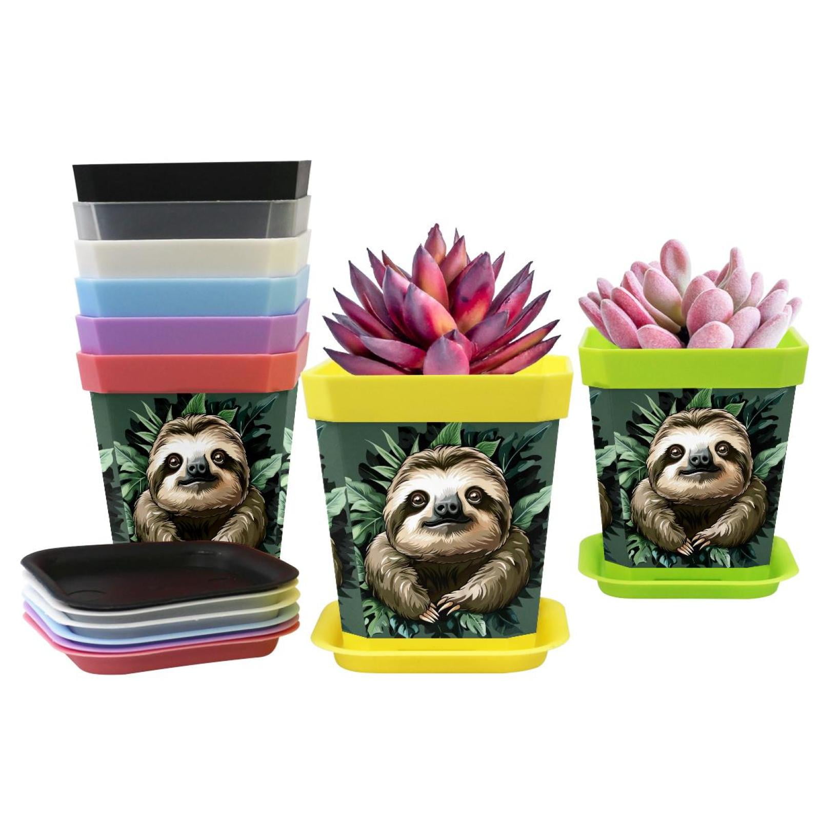 DragonBtu Jungle Sloth Cute Plant Pots - 2.75x3.14x1.96 in Square ...