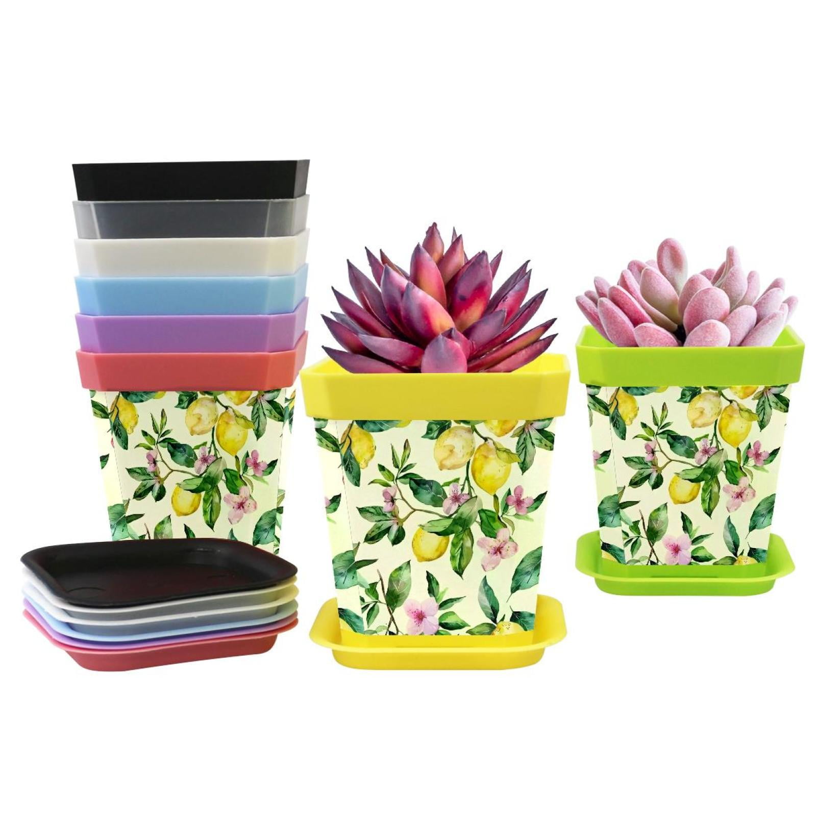 DragonBtu Lemon Flower Leaves Plant Pots - 2.75x3.14x1.96 in Square ...