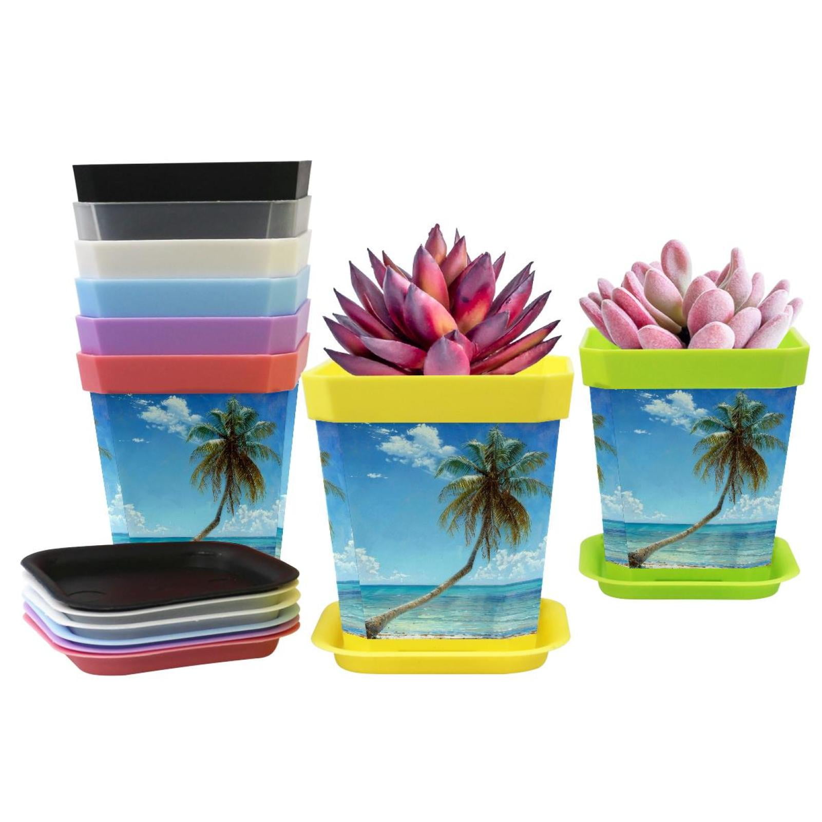 DragonBtu Palm Tree Sky Sea Summer 8 PCS Plant Pot, Plastic Flower Pots ...