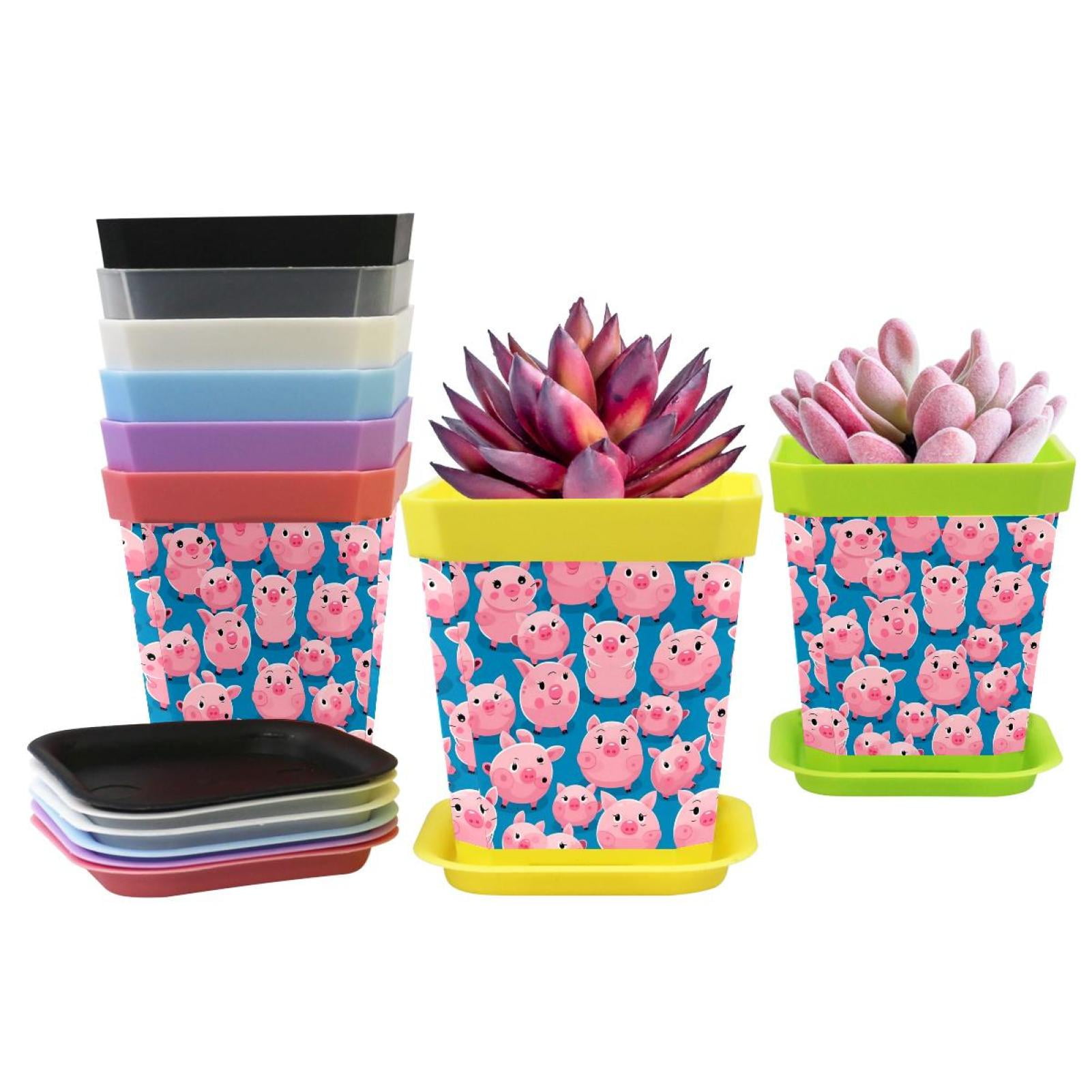 DragonBtu Pink Pig Cute Pattern Plant Pots - 2.75x3.14x1.96 in Square ...