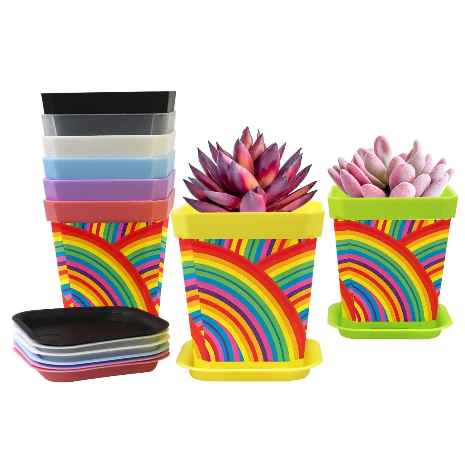 DragonBtu Rainbows Colorful Plant Pots - 2.75x3.14x1.96 in Square ...