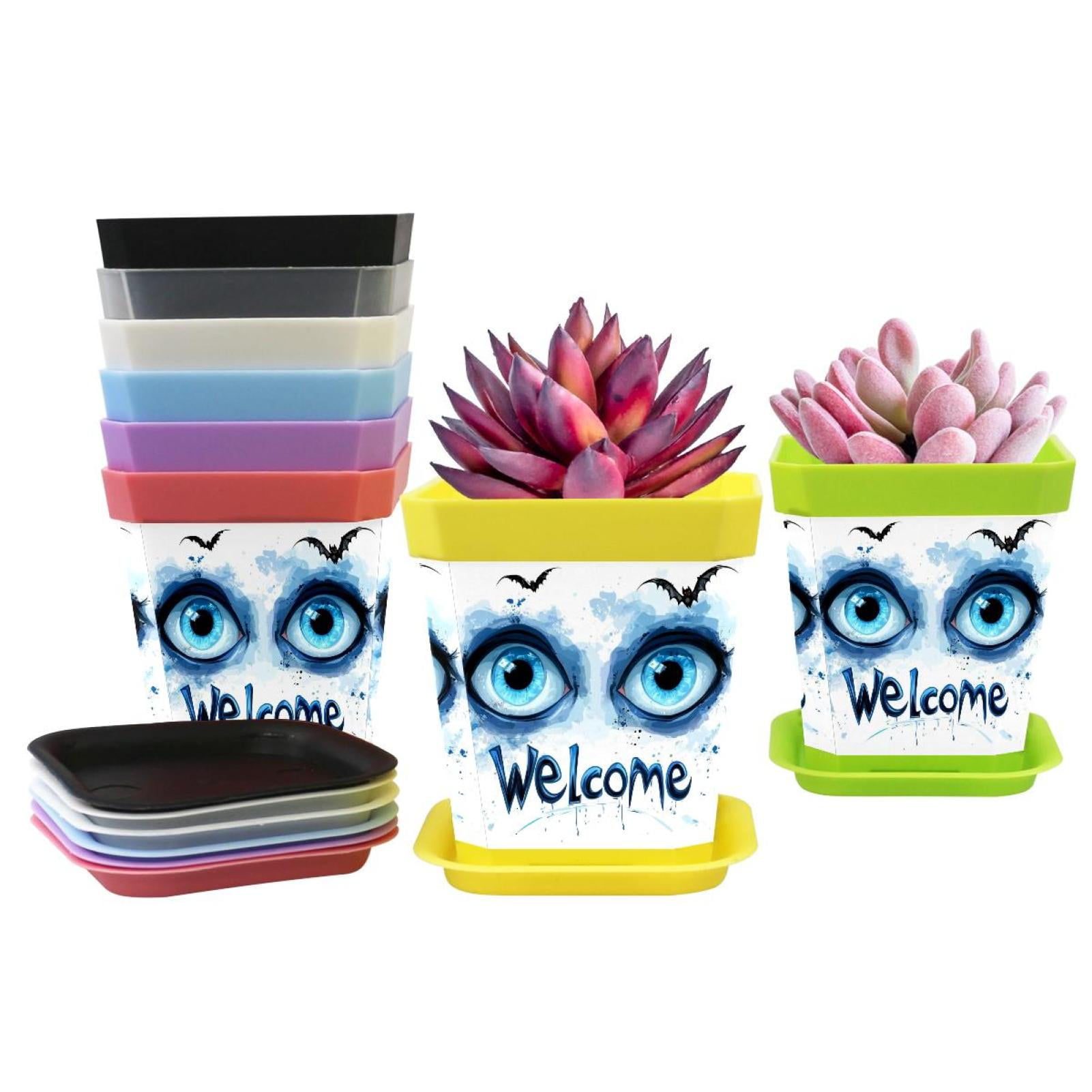 DragonBtu Set of 8 Flowerpot Plant Pots with Bases - Blue Eyeballs ...