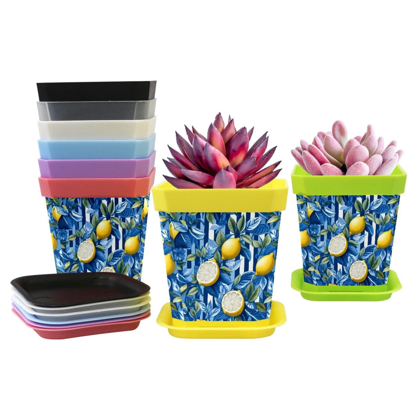 DragonBtu Set of 8 Flowerpot Plant Pots with Bases - Lemons Leaves ...