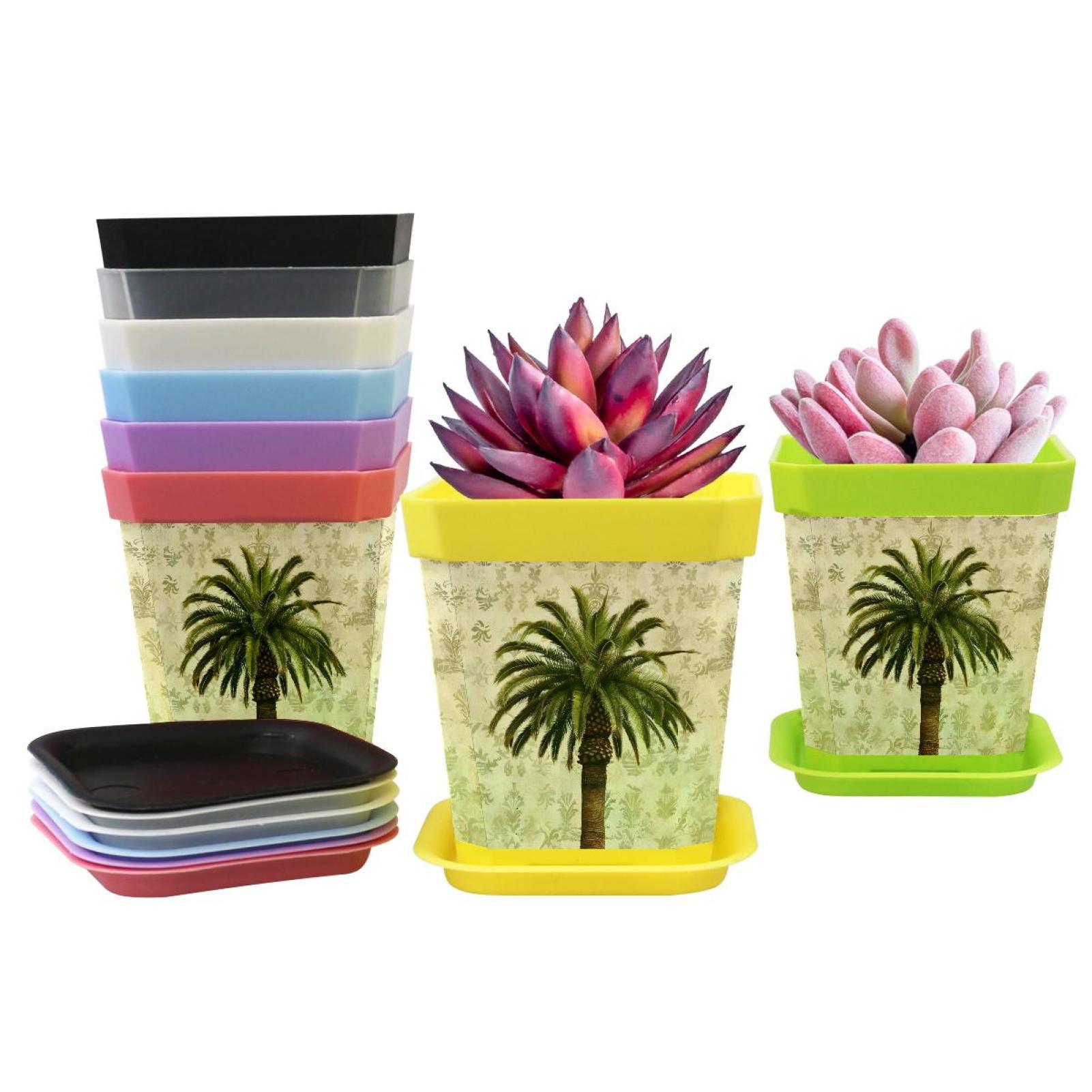 DragonBtu Set of 8 Flowerpot Plant Pots with Bases - Palm Tree Print ...