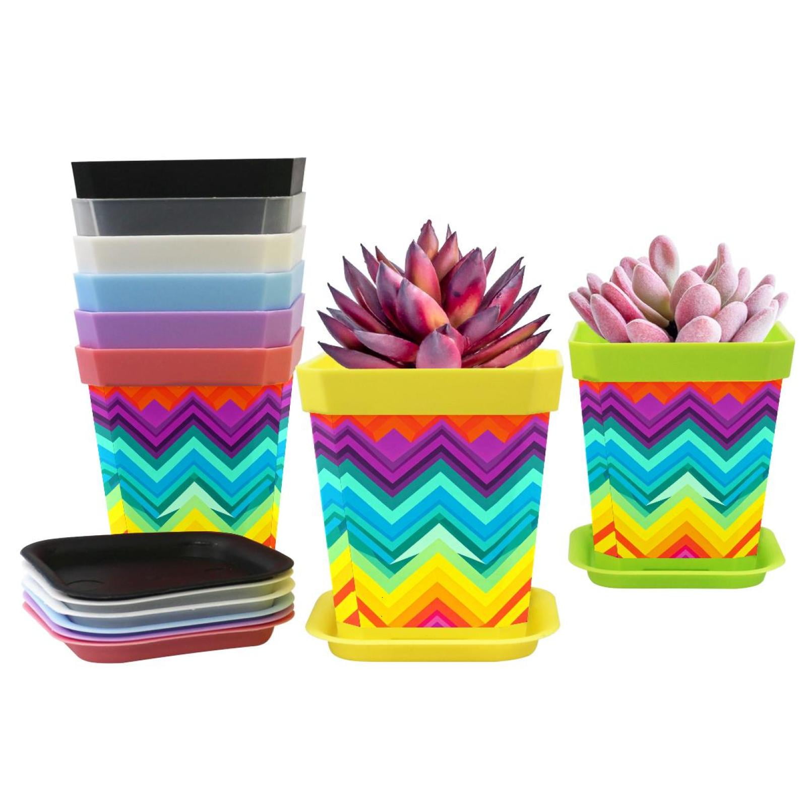 DragonBtu Set of 8 Flowerpot Plant Pots with Bases - Rainbow Zigzag ...