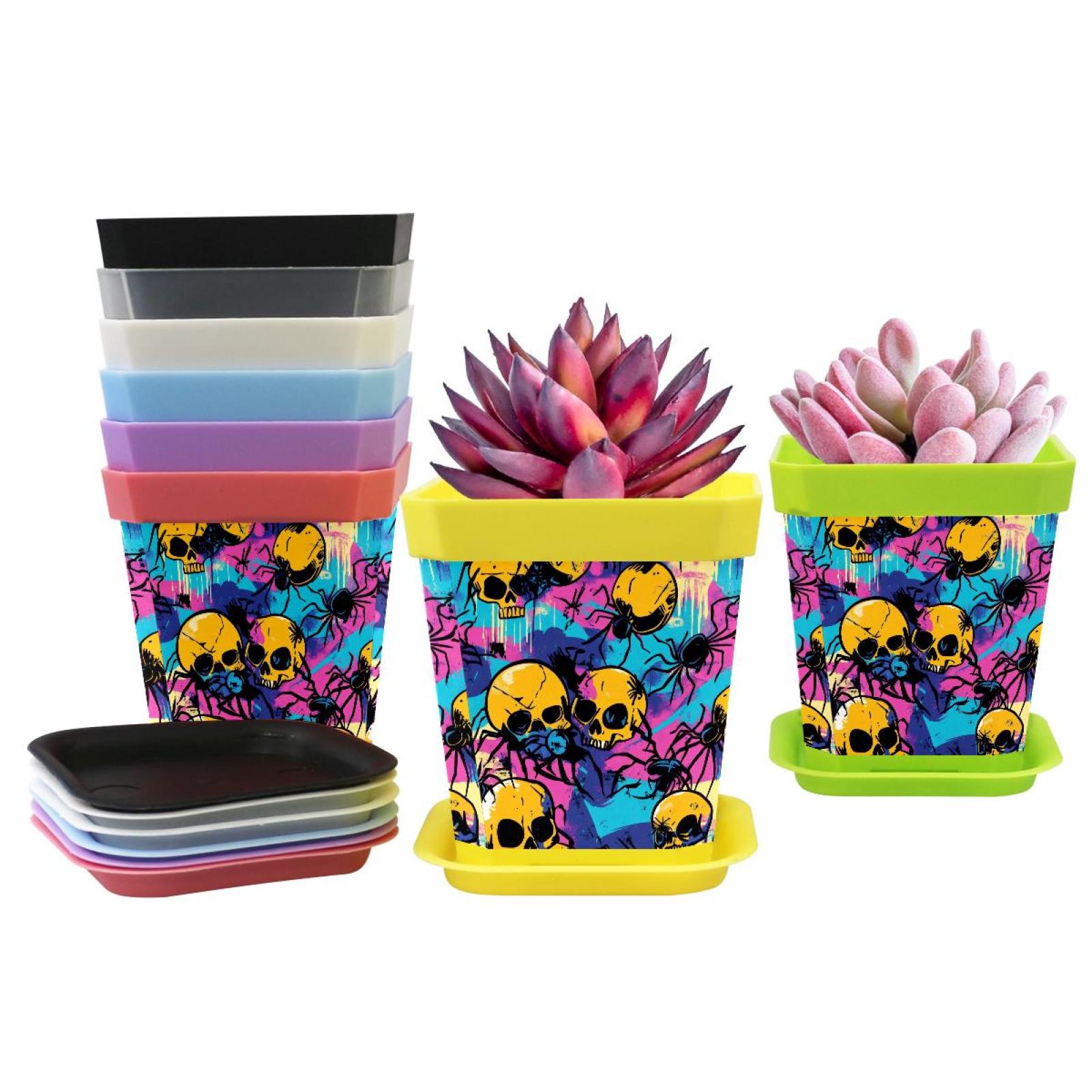 DragonBtu Set of 8 Flowerpot Plant Pots with Bases - Skulls Spiders ...