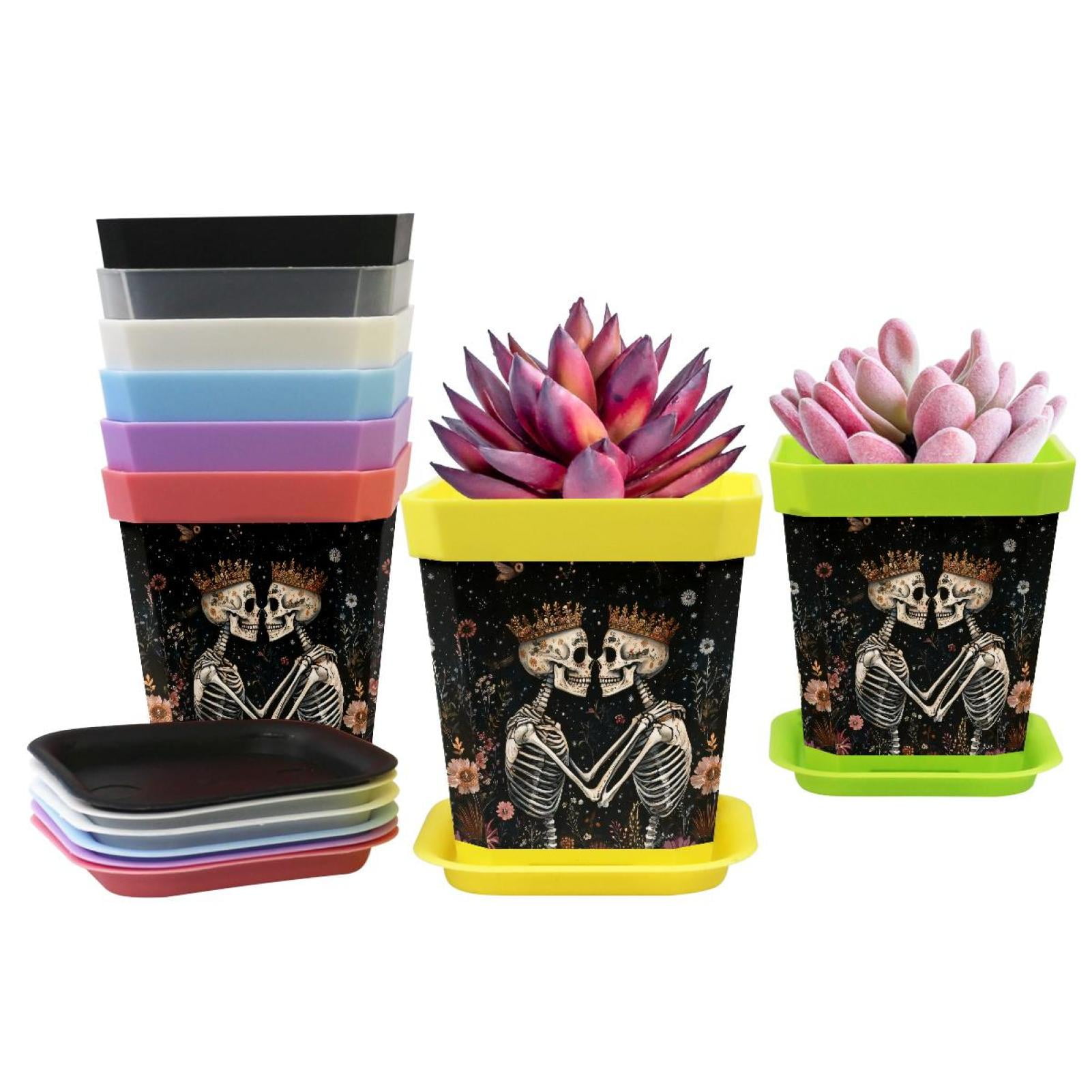 DragonBtu Skeleton Lovers Floral Pattern Plant Pots - 2.75x3.14x1.96 in ...
